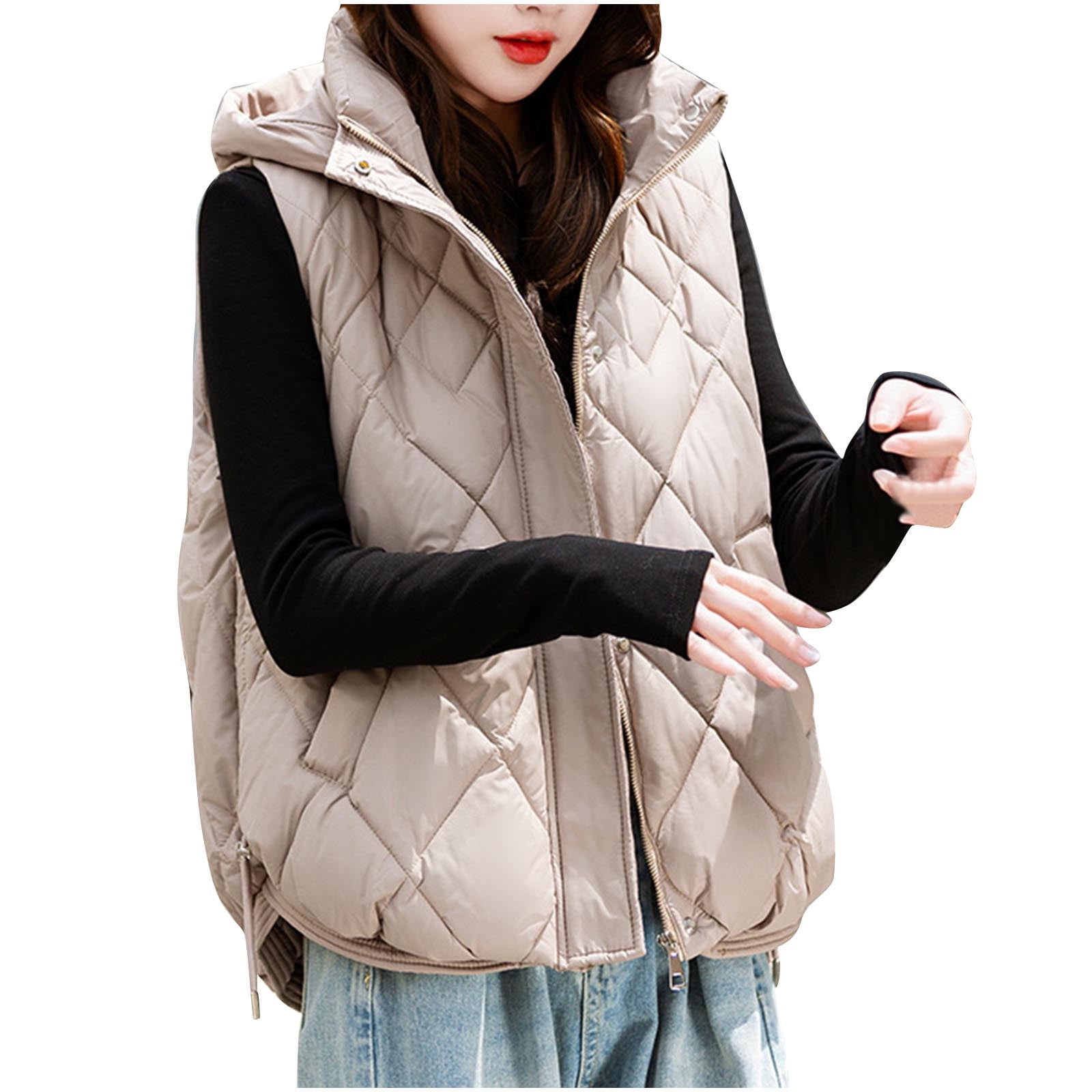 Busydd Womens Puffer Vest Warm Cotton Winter Vest Solid Color Zip Up ...