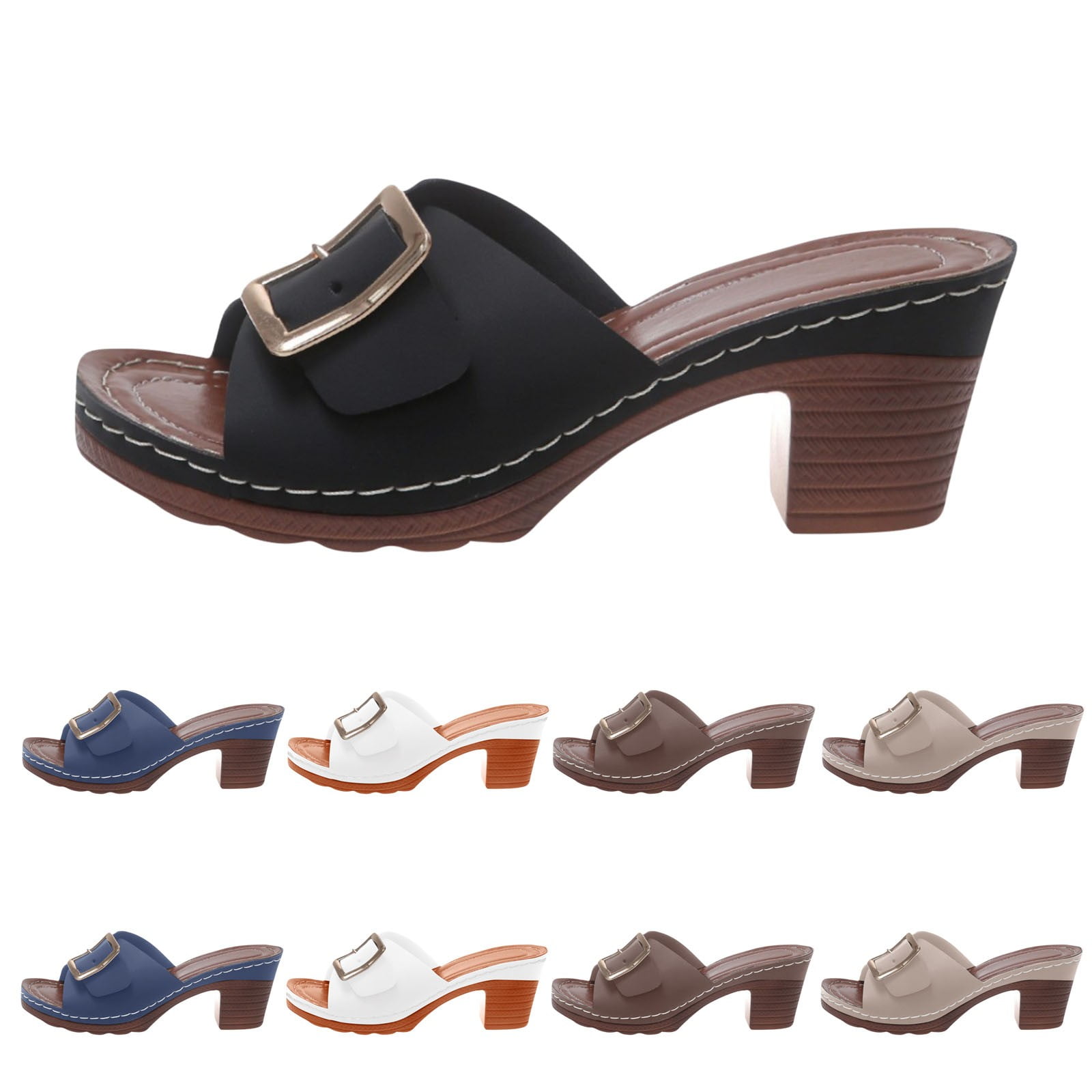 Busydd Womens Sandals Fashion Buckle Chunky Heel Summer Sandals Casual ...