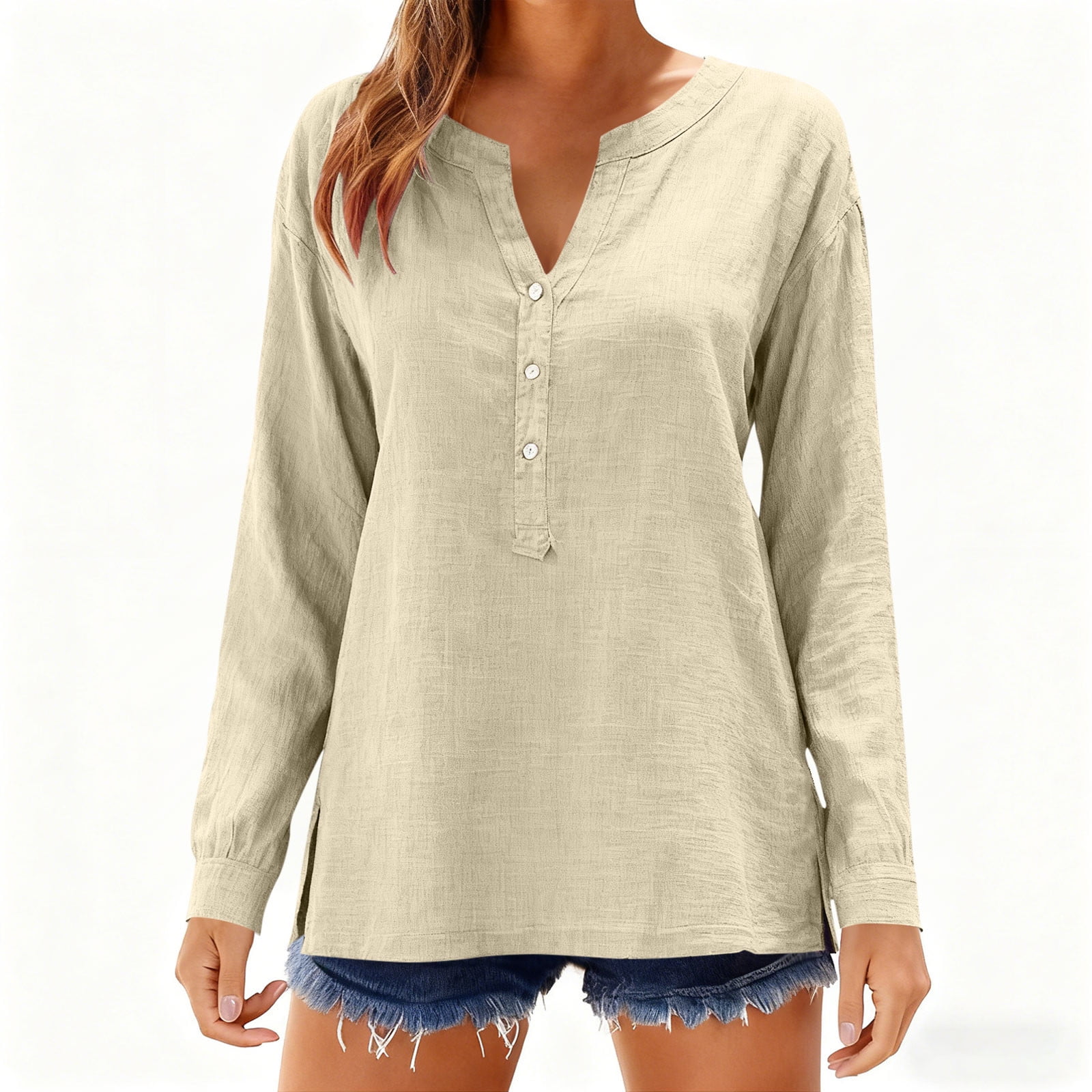 Busydd Womens Spring Tops Fashion V Neck Slit Long Sleeve Shirts for ...