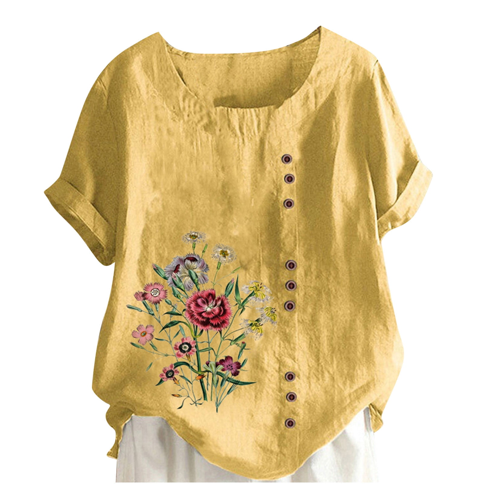 Busydd Womens Summer Tops Button Cotton Casual Tops Short Sleeve ...