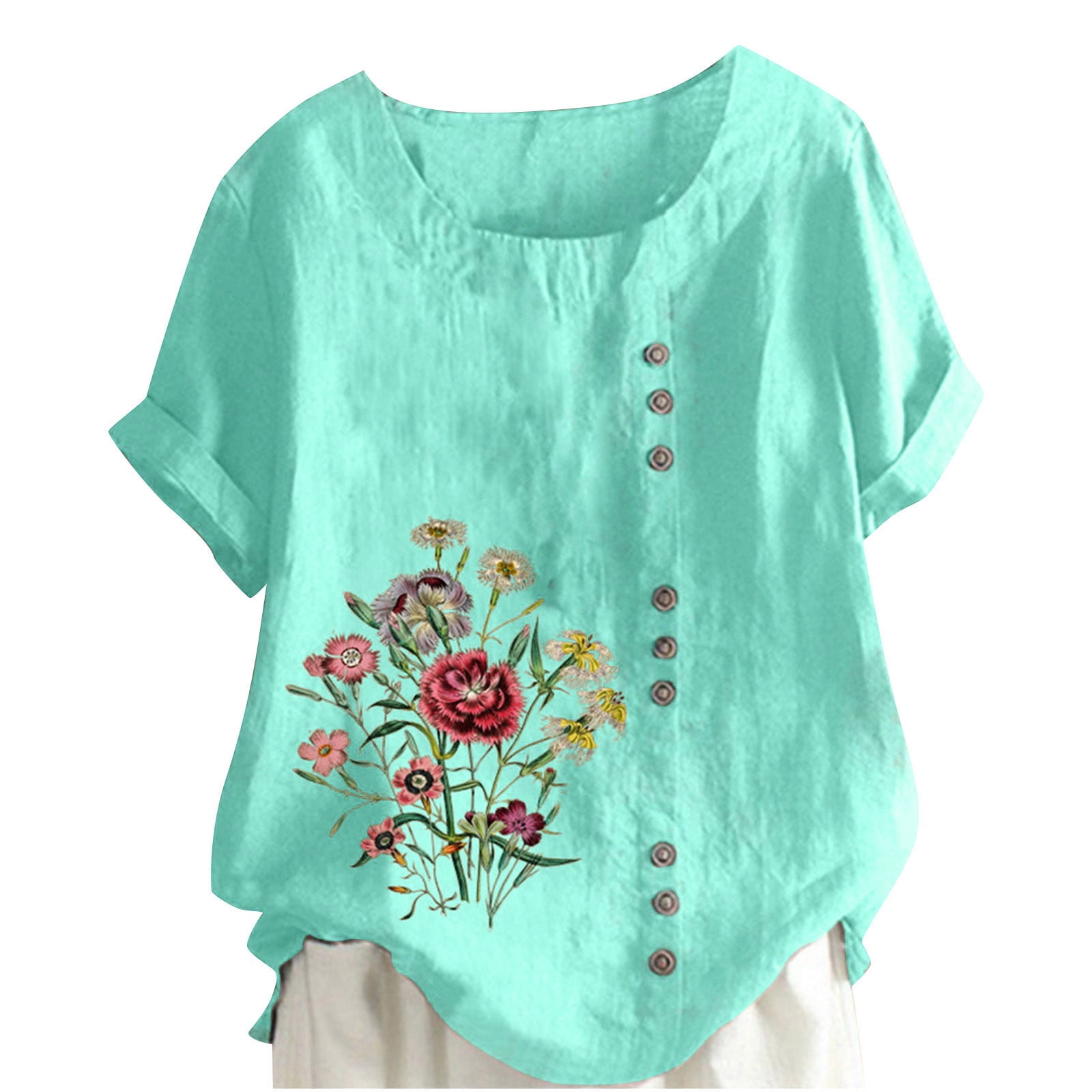 Busydd Womens Summer Tops Button Cotton Casual Tops Short Sleeve ...