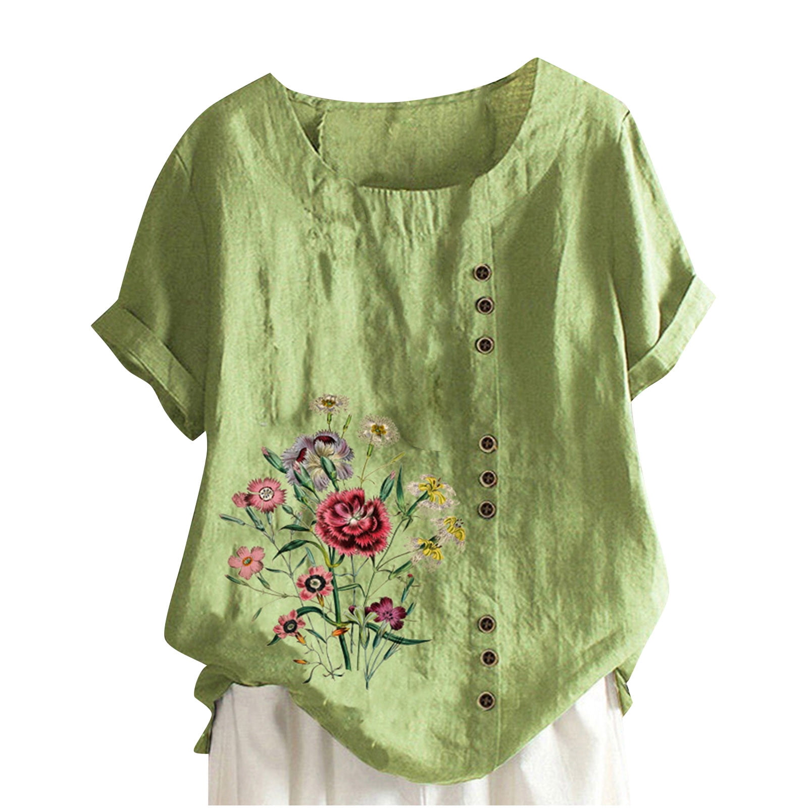 Busydd Womens Summer Tops Button Cotton Casual Tops Short Sleeve ...