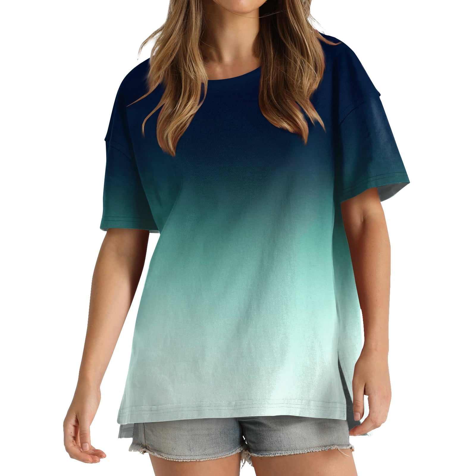 Busydd Womens Summer Tops Casual Round Neck Short Sleeve T-Shirt Tops ...