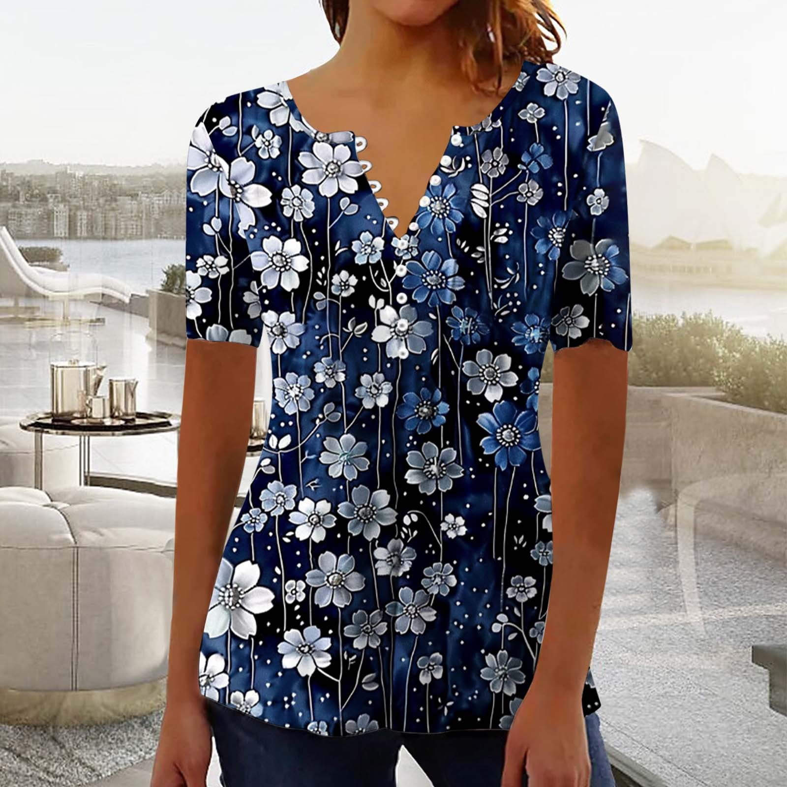 Busydd Womens Summer Tops Casual V Neck Short Sleeve T-Shirt Tops ...