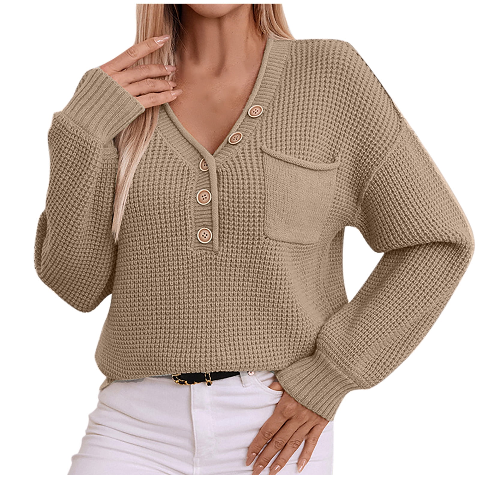 Busydd Womens Sweaters Fashion Solid Color Knit Sweater Casual Fall ...