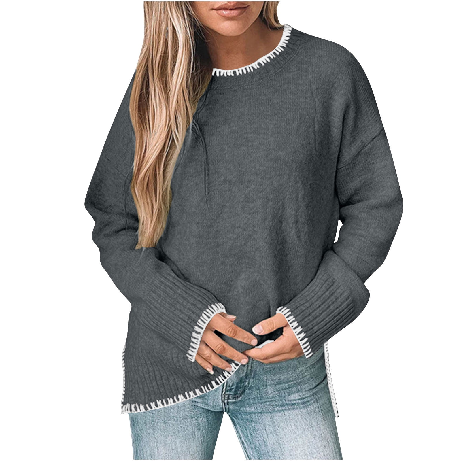 Busydd Womens Sweaters Solid Color Knit Pullover Sweaters for Women ...