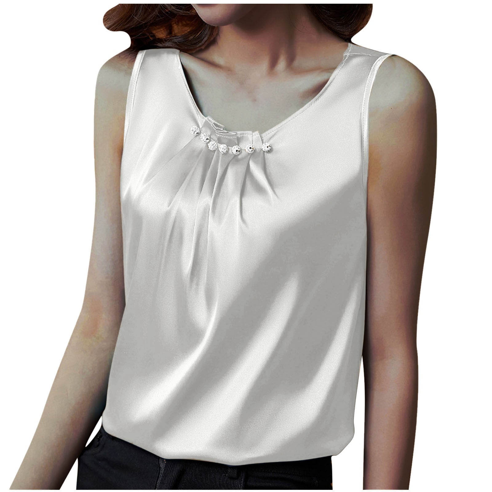 Busydd Womens Tank Tops with Beads Trendy Comfort Satin Camisole Tops ...
