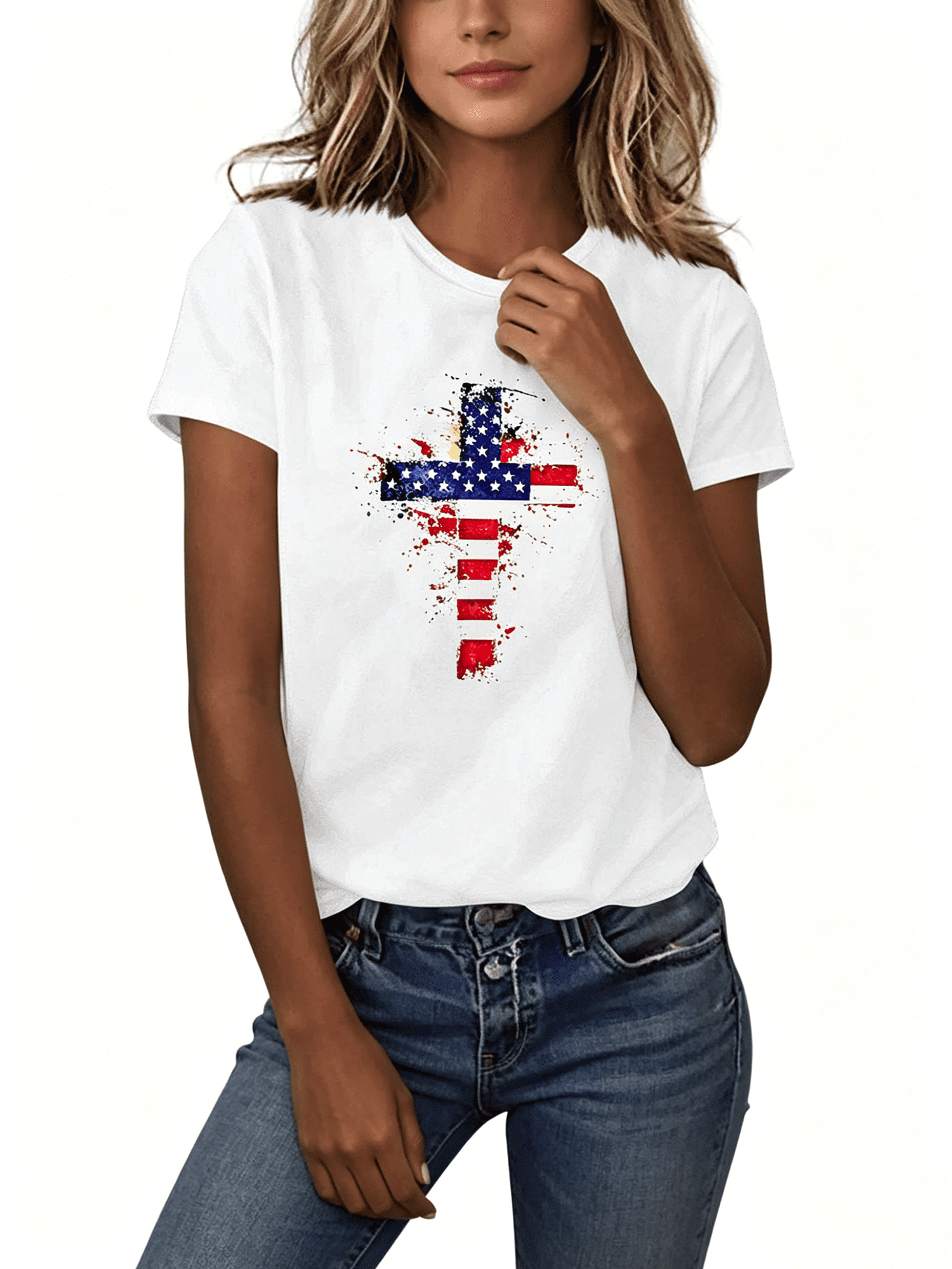 Busydd Womens Tops Independence Day T Shirts for Women Casual Short ...