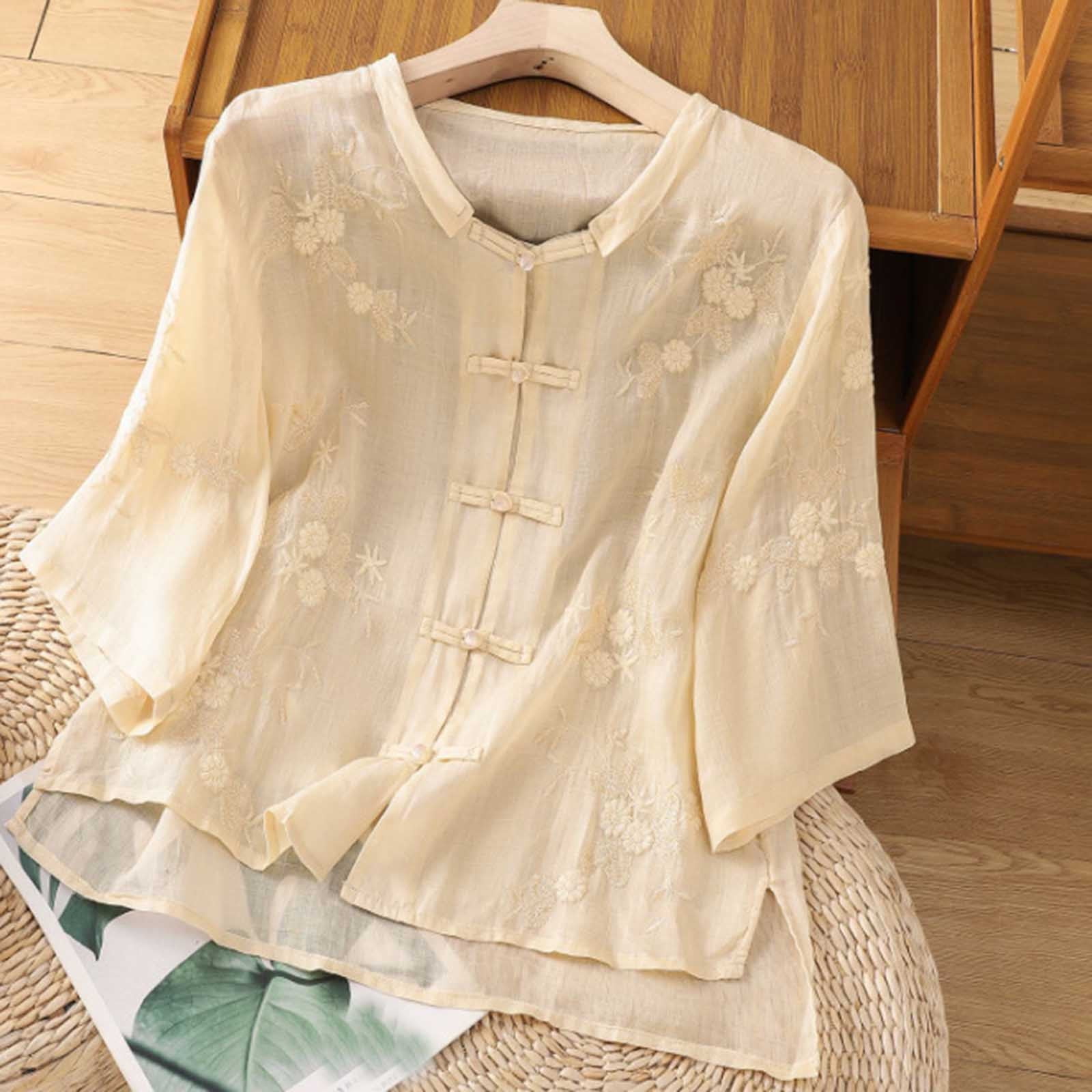 Busydd Womens Tops Plus Size M-4XL Trendy Solid Color Embroidered ...