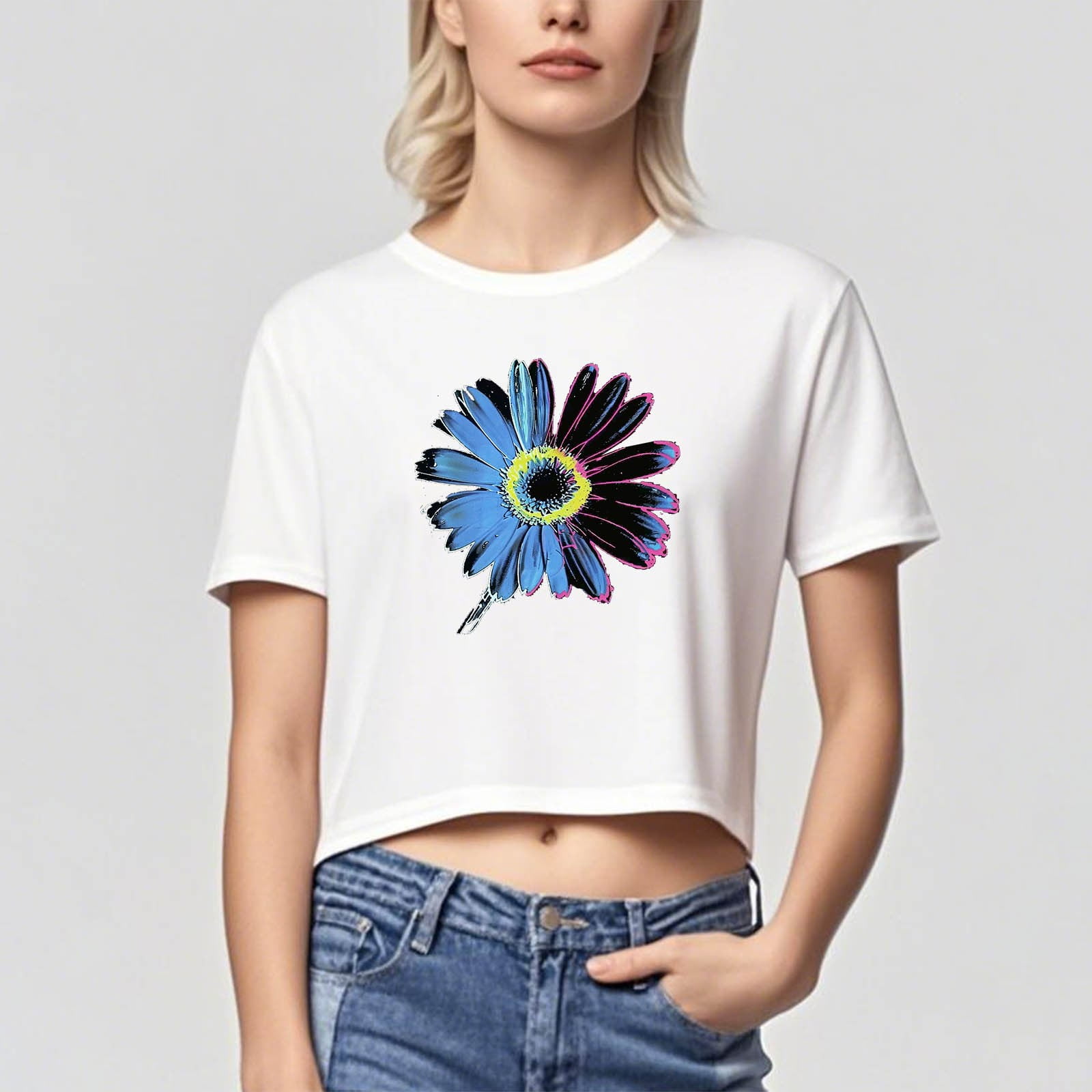 Busydd Womens Tops Trendy Round Neck Graphic Tees for Women Summer Casual Short Sleeve Crop Tops ...