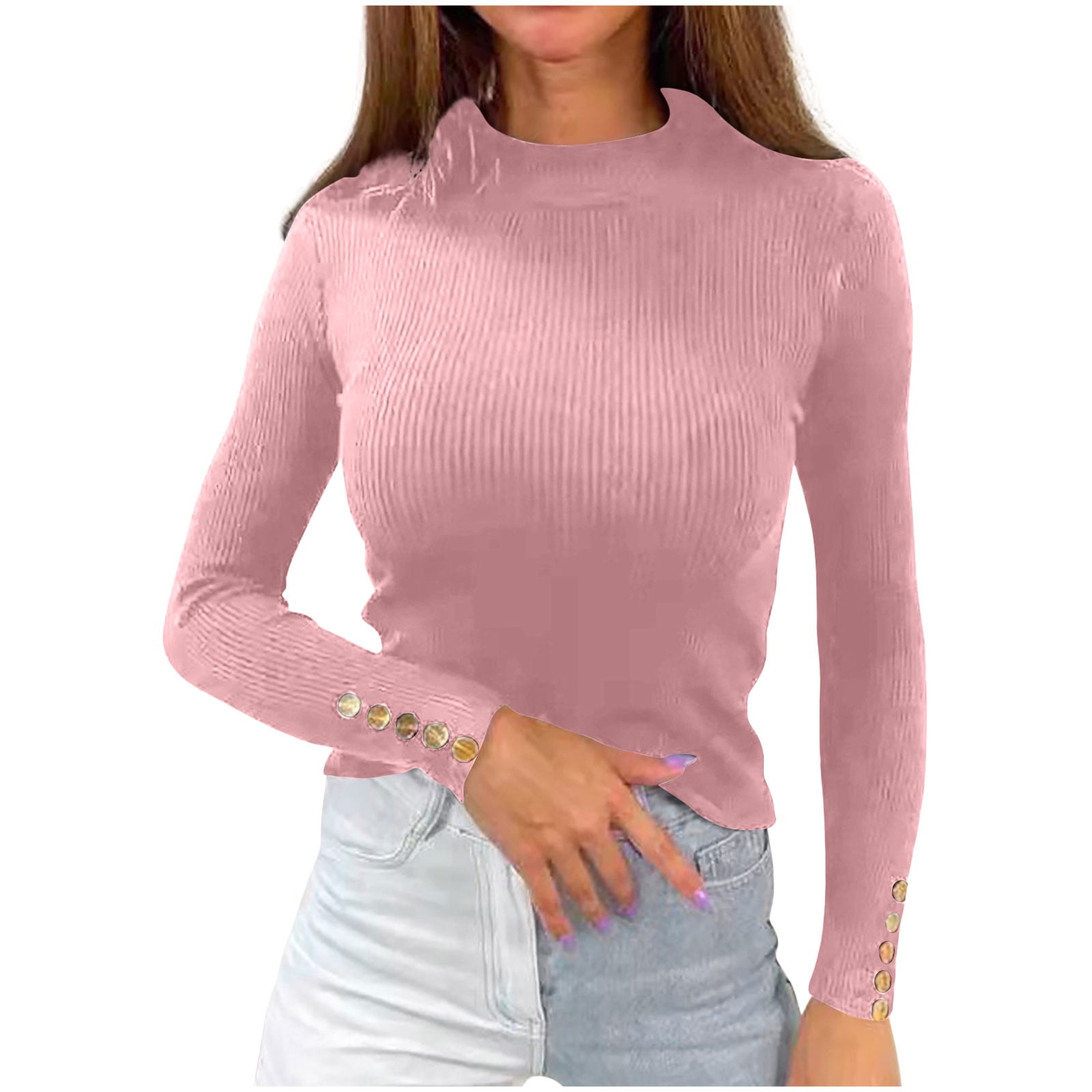 Busydd Womens Turtleneck Sweater Solid Color Cropped Sweaters for Women ...