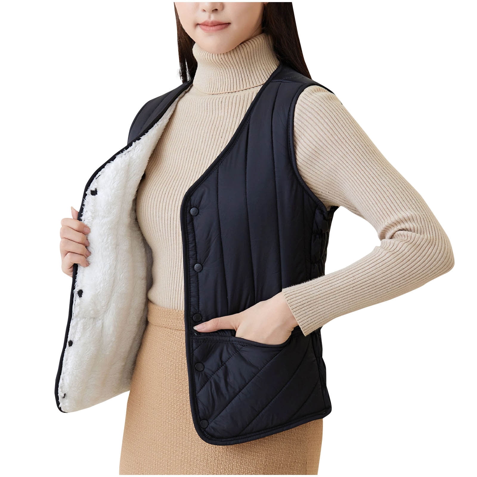 Busydd Womens Winter Vest Solid Color Warm Fleece Vest Button ...