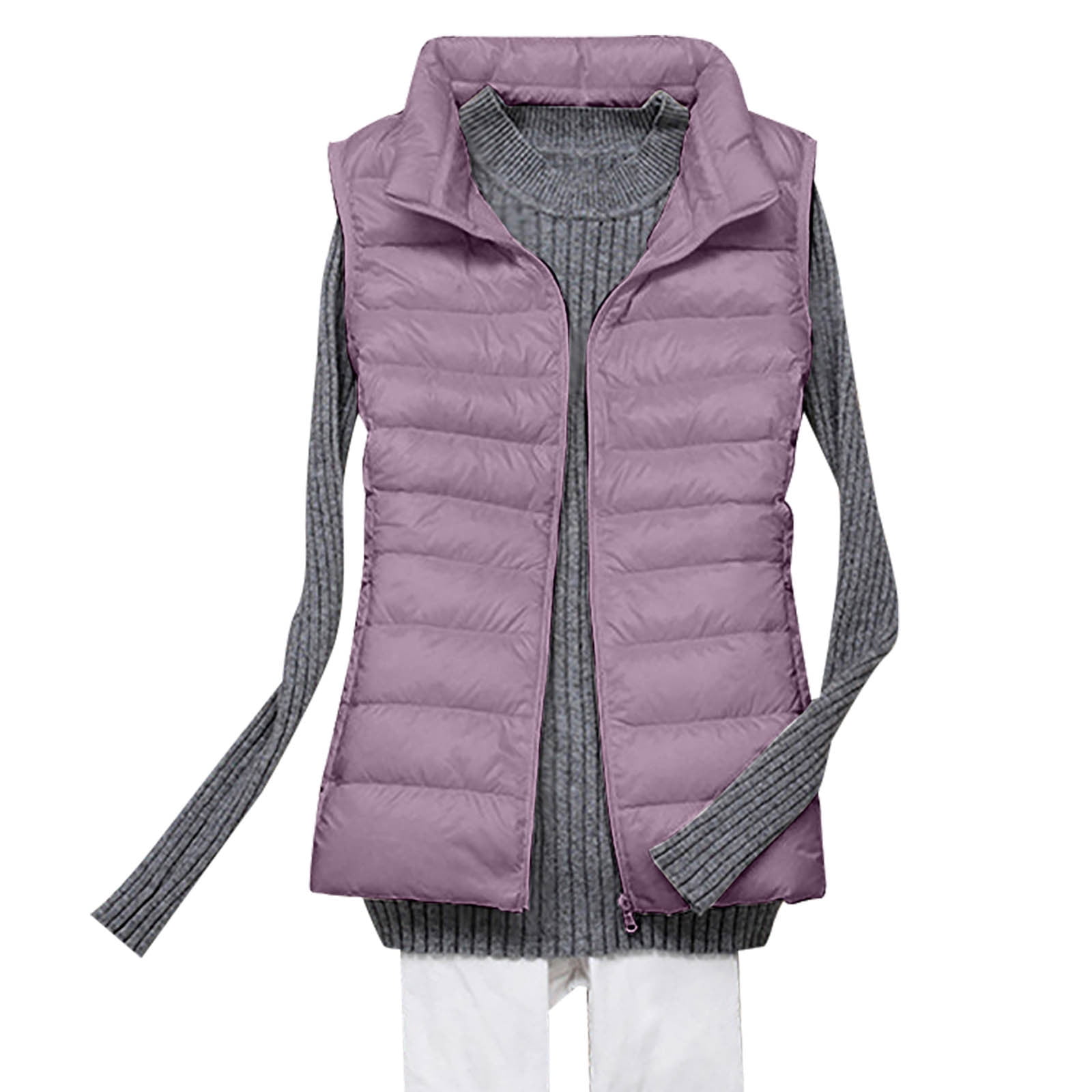 Busydd Womens Winter Vest Solid Color Warm Puffer Vest Zip Up ...