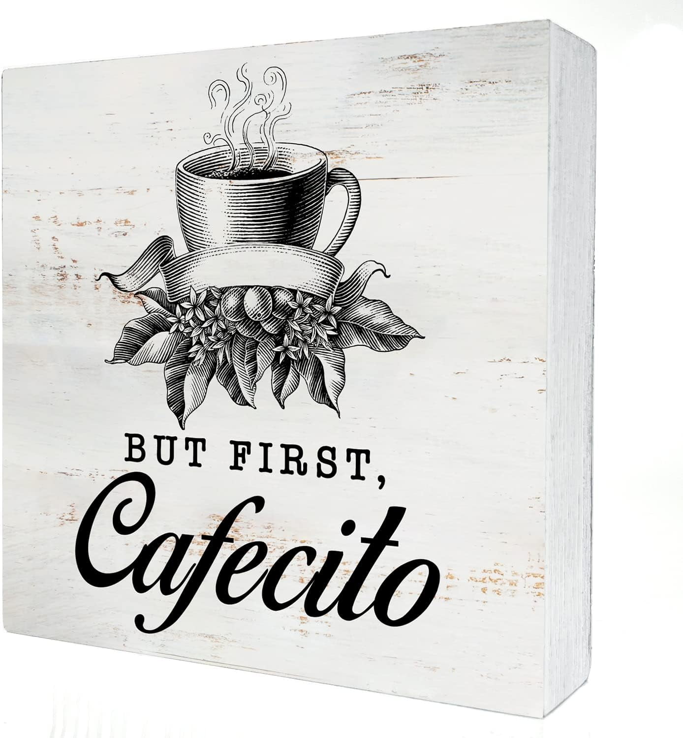 But First Cafecito Wood Box Sign Home Decor Rustic Kitchen Coffee ...