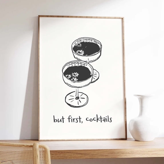 But First Cocktails Poster Cute Neutral Bar Car Cocktail Art Trendy ...