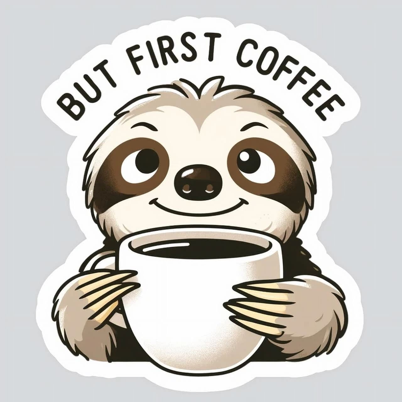 But First Coffee Happy Sloth Morning Joe Sticker Phone Decal Water ...