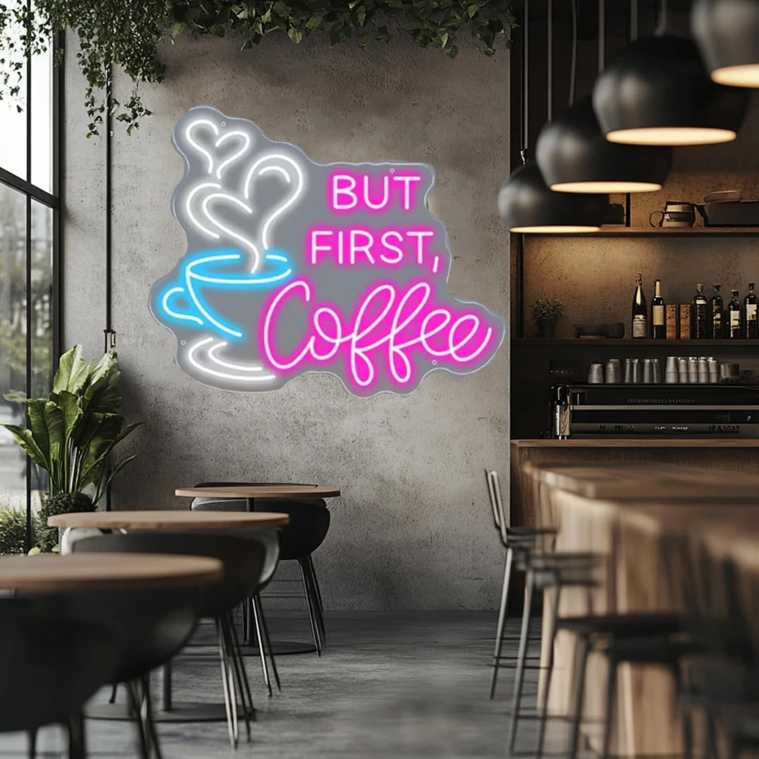But First Coffee Neon Sign, Wall Mount, Pink, 40x30x1 cm / 15.8 x 11.8x ...