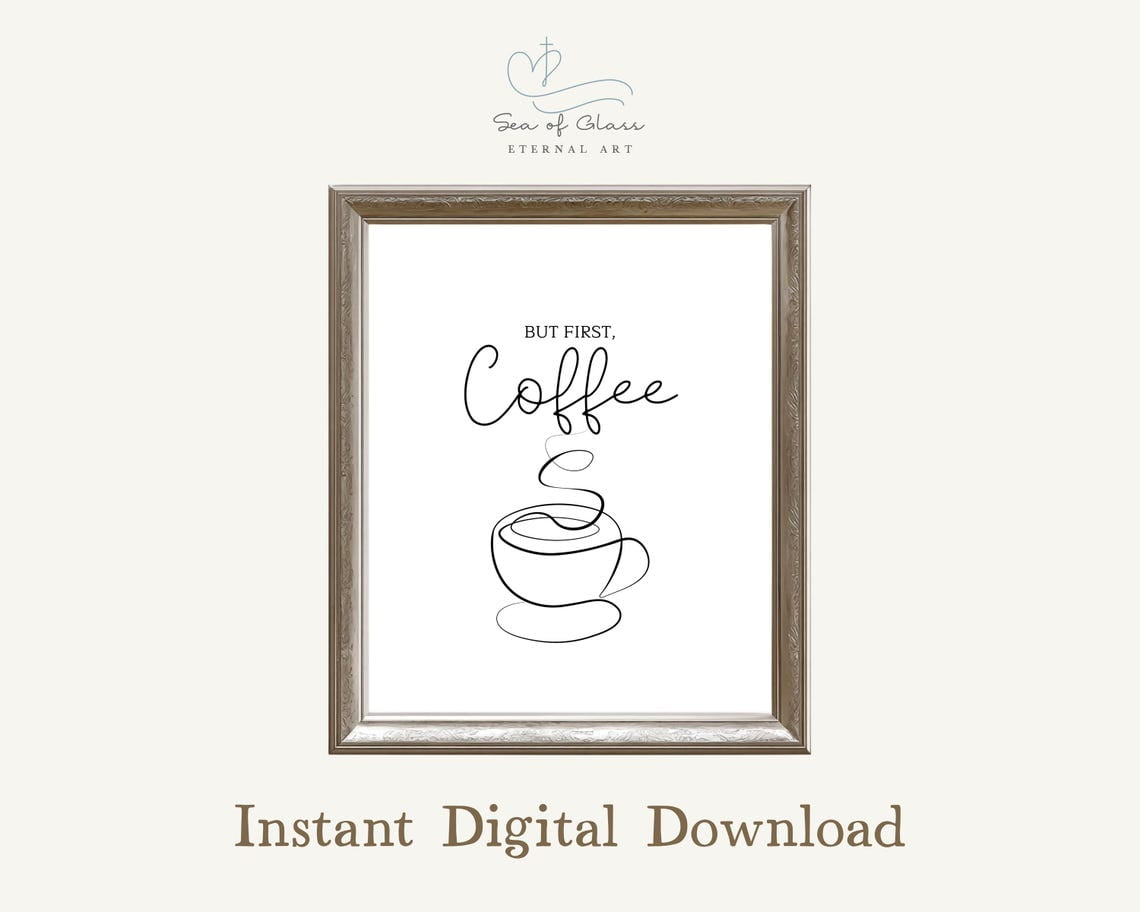 But First, Coffee Poster Minimalist Line Art Kitchen Decor Poster ...