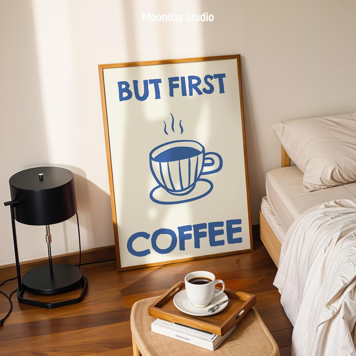 But First Coffee Poster, Trendy Coffee Station Kitchen Poster, Navy ...