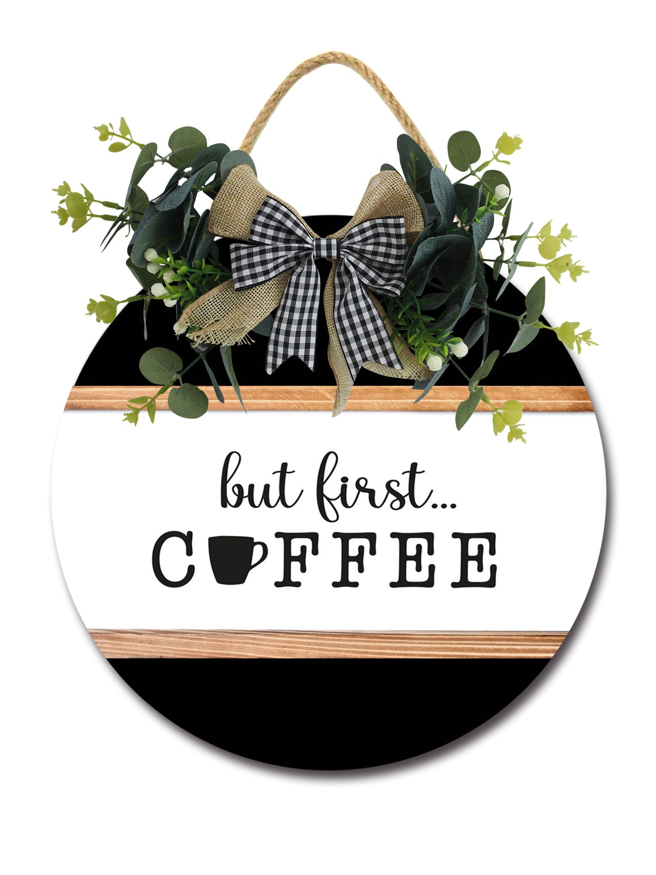 But First Coffee Sign Front Door Porch Decorations, Round Rustic Wood ...