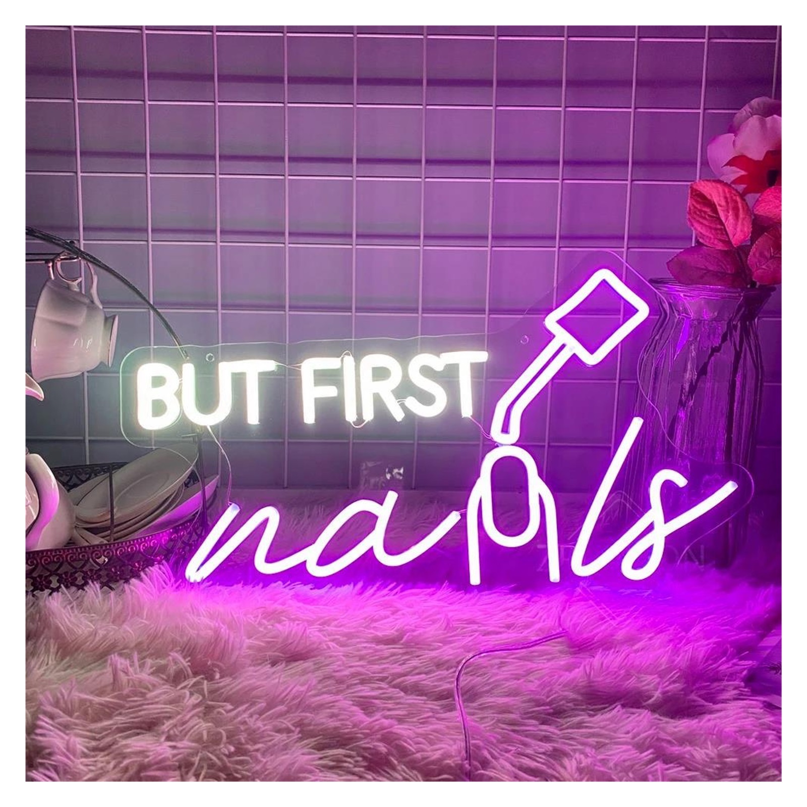 "But First Nails"Neon Signs Led Lights Beauty Room Decor Wall Art Nails ...