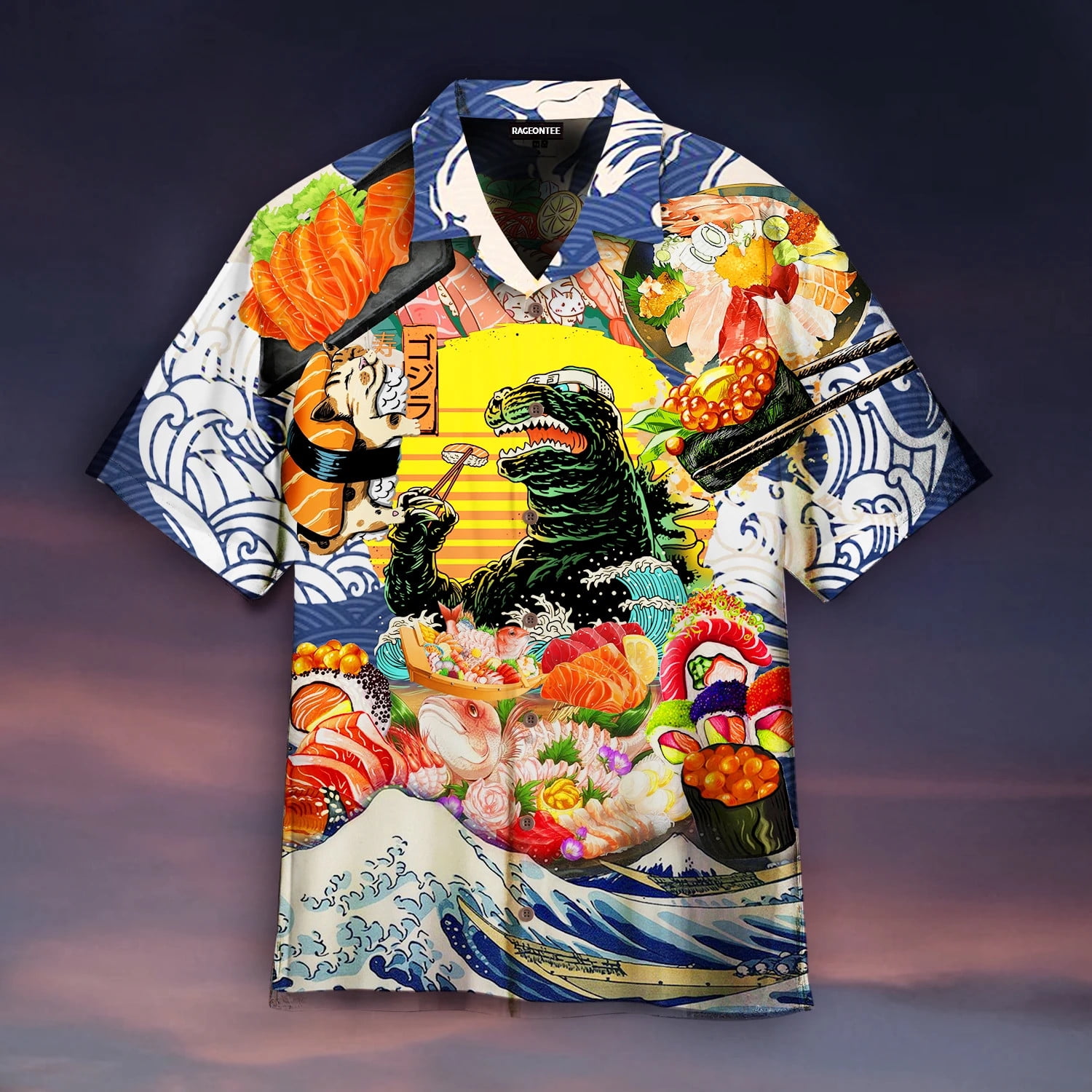 But First Zilla King Eats Sushi Hawaiian Shirt - Walmart.com
