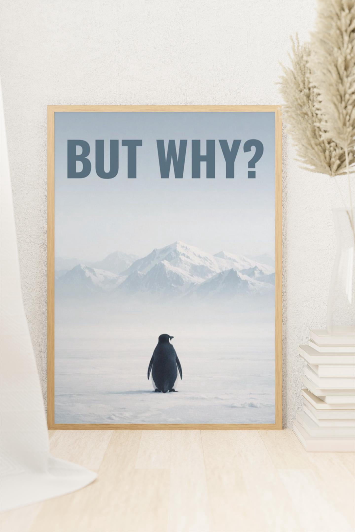 But Why Penguin Poster, Funny Meme Wall Art Print, Cute Penguin Quote ...