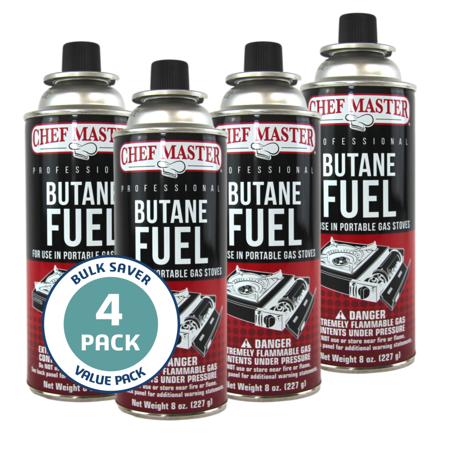 Chef Master 8 Oz Butane Fuel Canister Pack with Self-Sealing Gas Nozzle ...