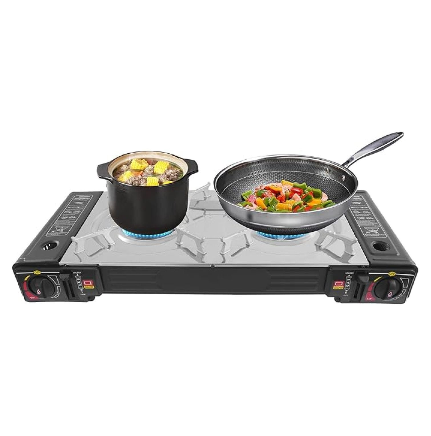 Butane Portable with Case & Push-Button, 2 Burner Camp Stoves Set with ...