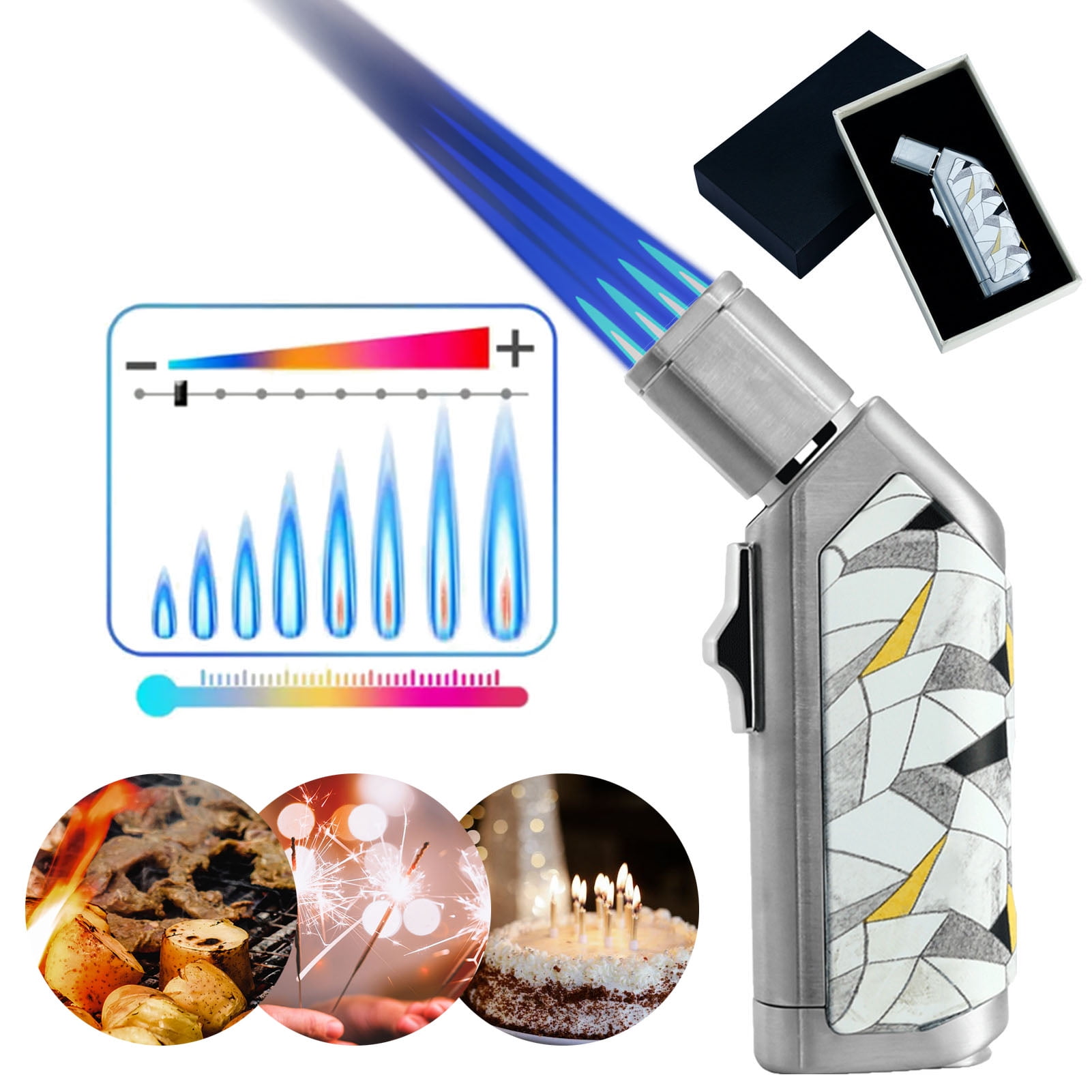 Butane Quad Flame Torch Lighter, Adjustable Flame Size Multifuctional ...