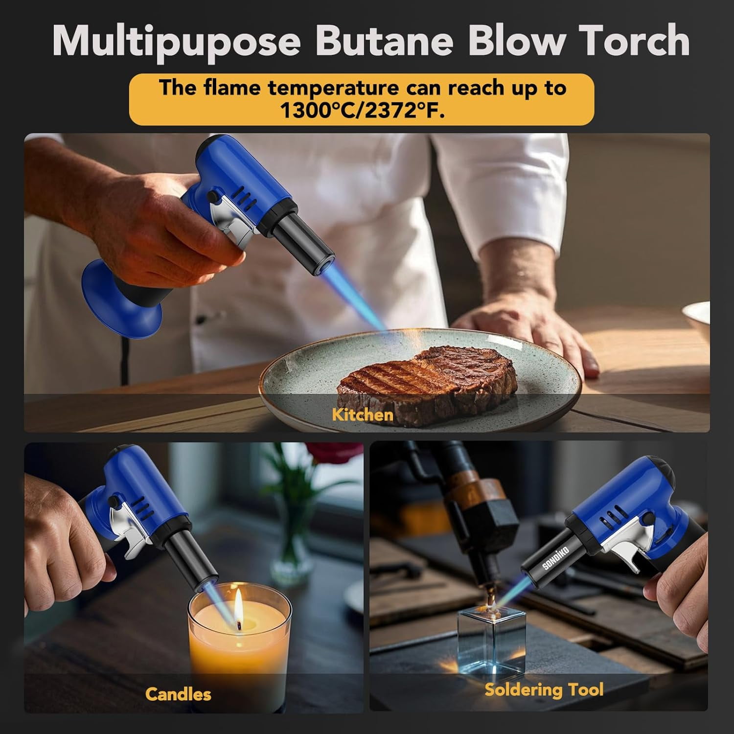 Butane Torch with Fuel Gauge S907, Refillable Soldering Torch Lighter ...