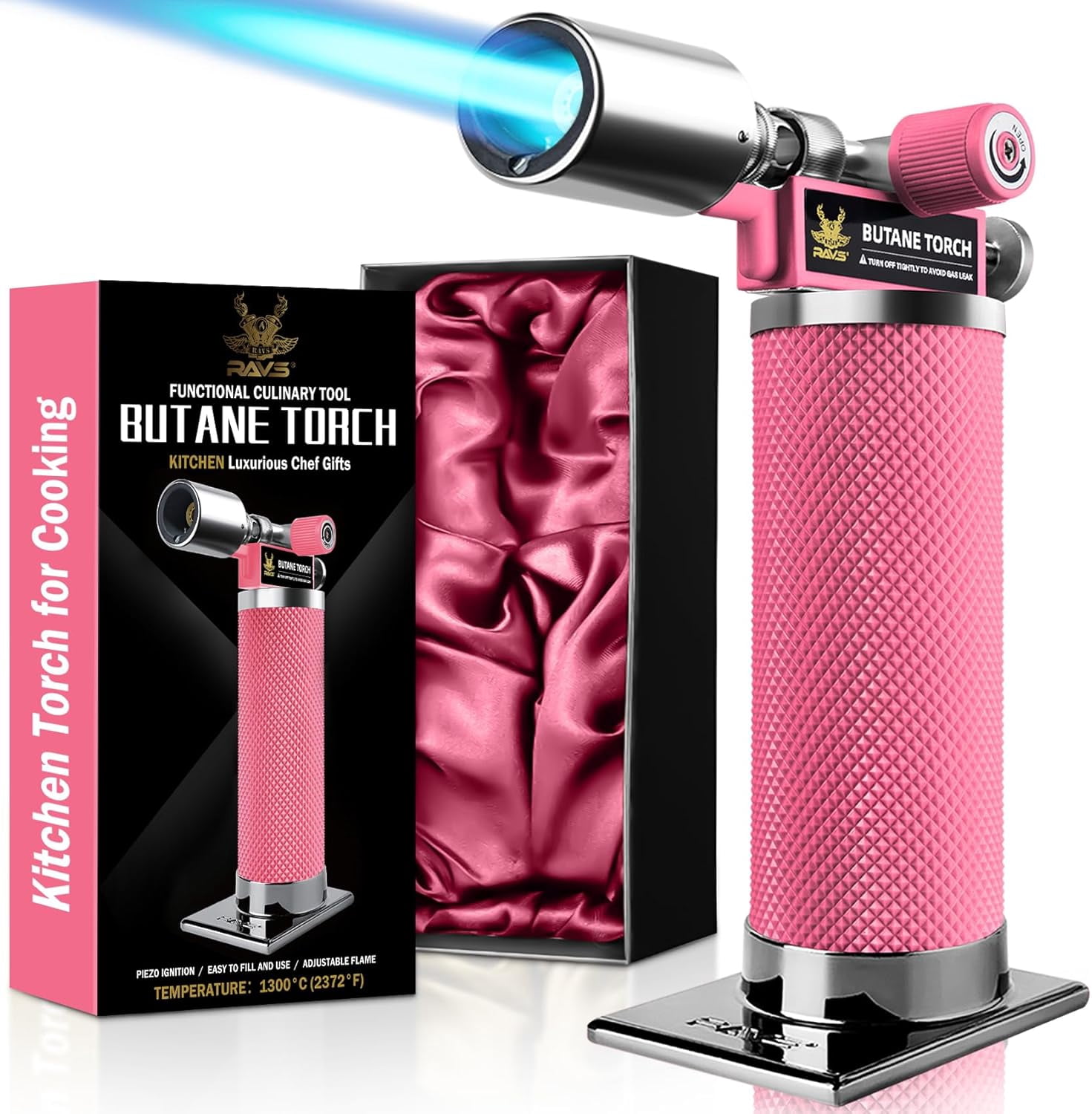 Butane Torch Gift Set in Pmium Case, Pink Kitchen Torch with Adjustment ...