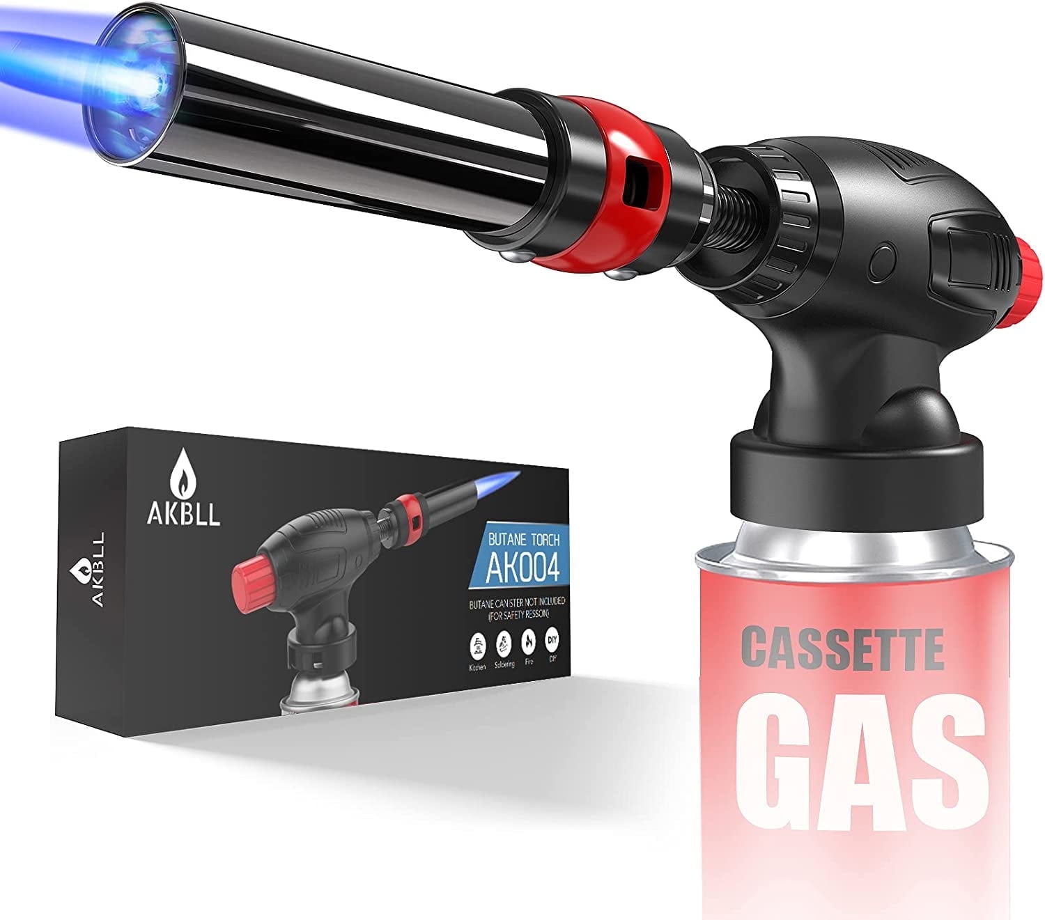AKBLL Butane Torch for Pastry, Baking, Grill, Adjustable Flame, 360 ...