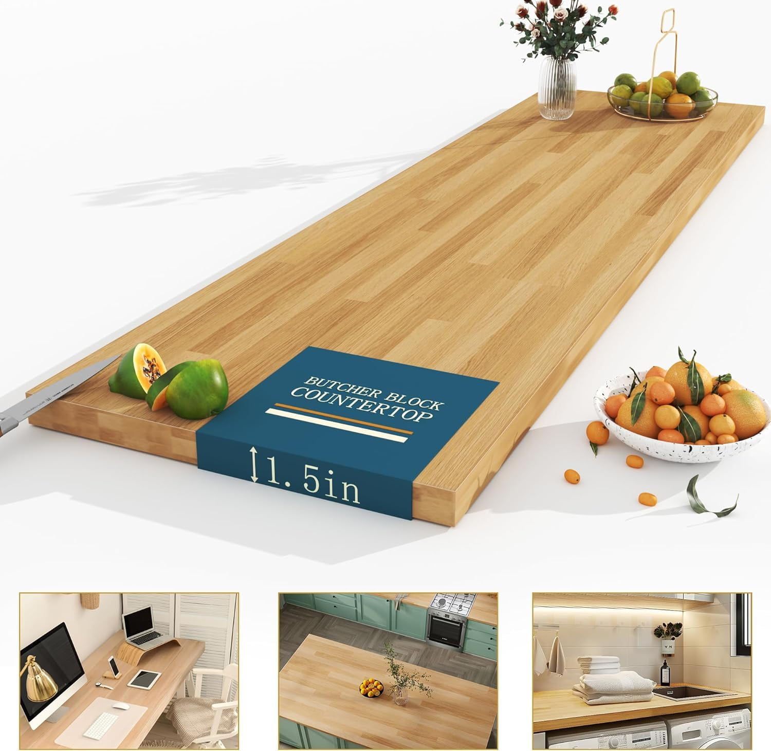 Butcher Block Counter Top, Solid Wood Unfinished Table Top for for DIY ...
