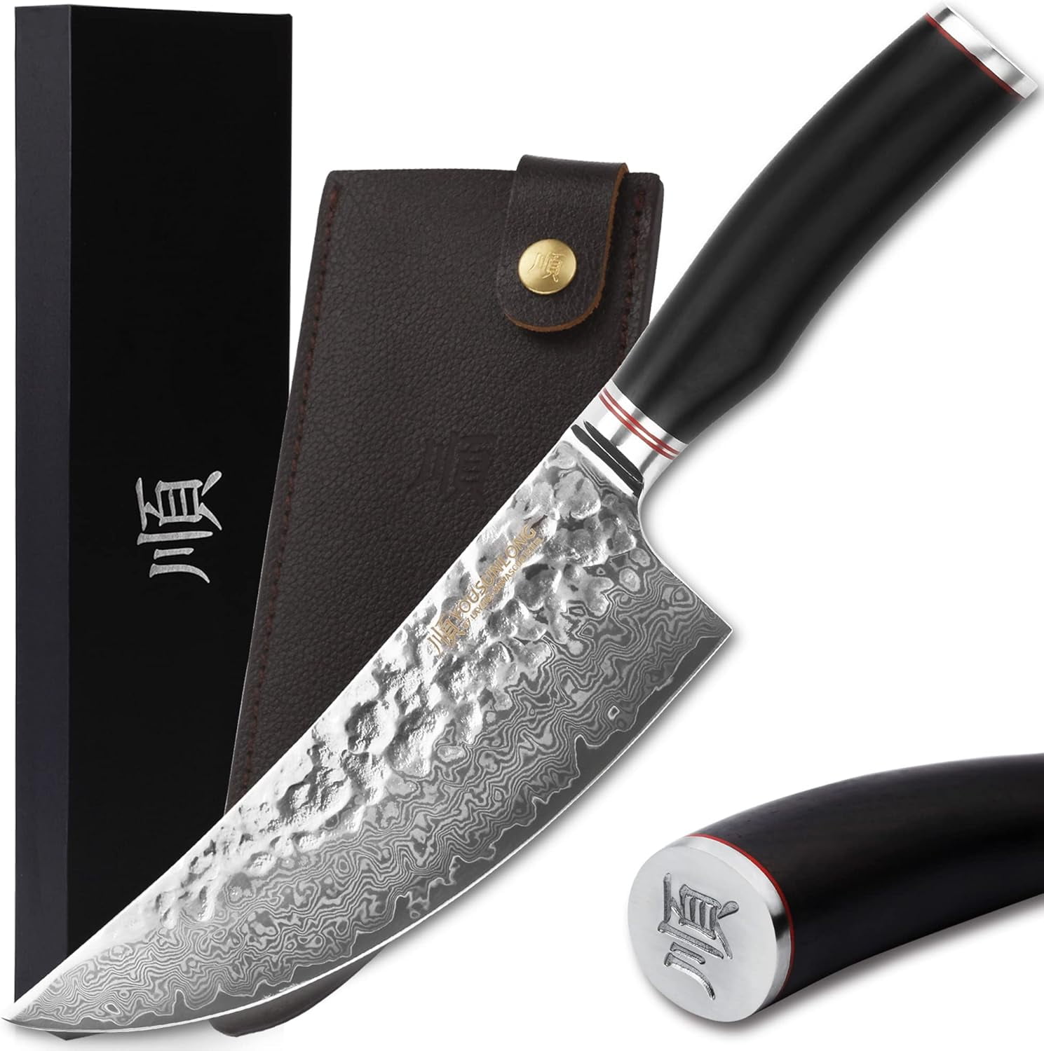 Butcher Cleaver Knife 8 Inch - Meat Cleavers Japanese Hammered Damascus ...