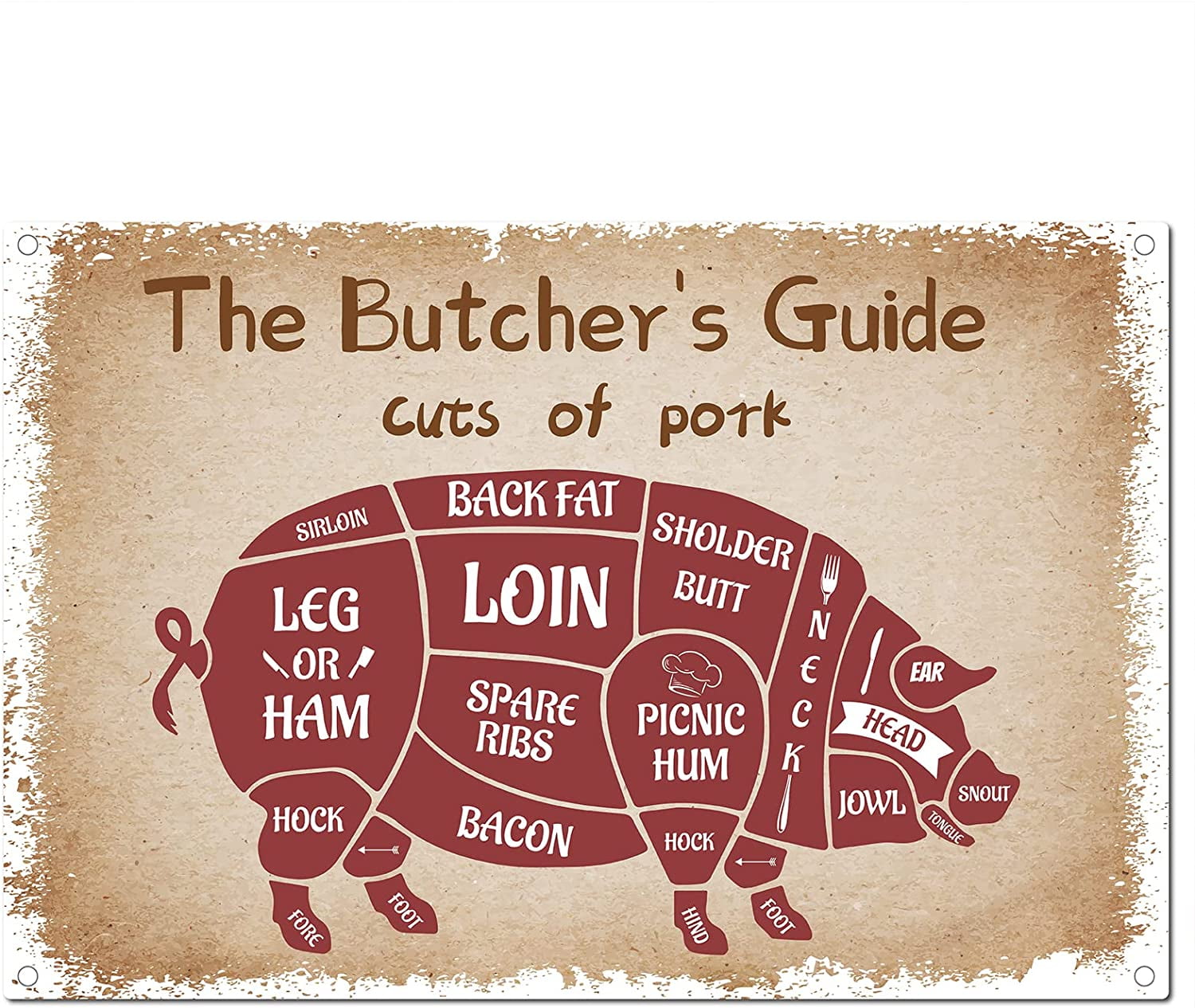 Butcher Guide Signs Tin Plate Cuts of Pork Butcher's Guide Pig Funny ...