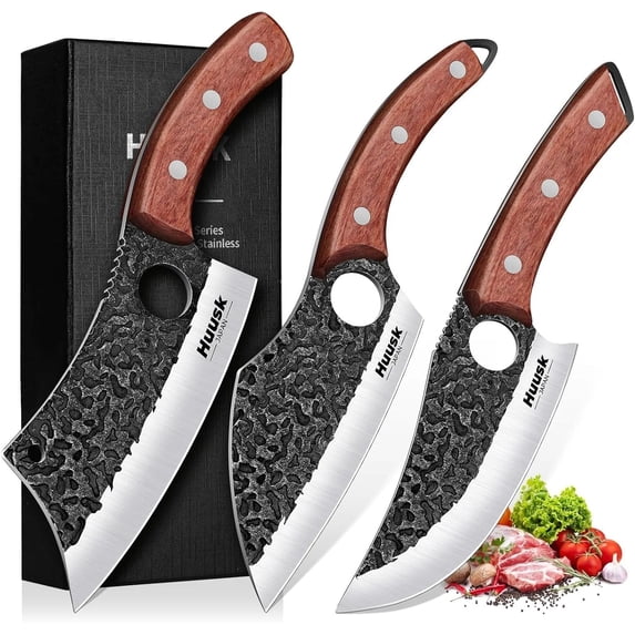 Butcher Knife Set of 3- Japanese Knife Set for Meat Cutting Hand Forged ...