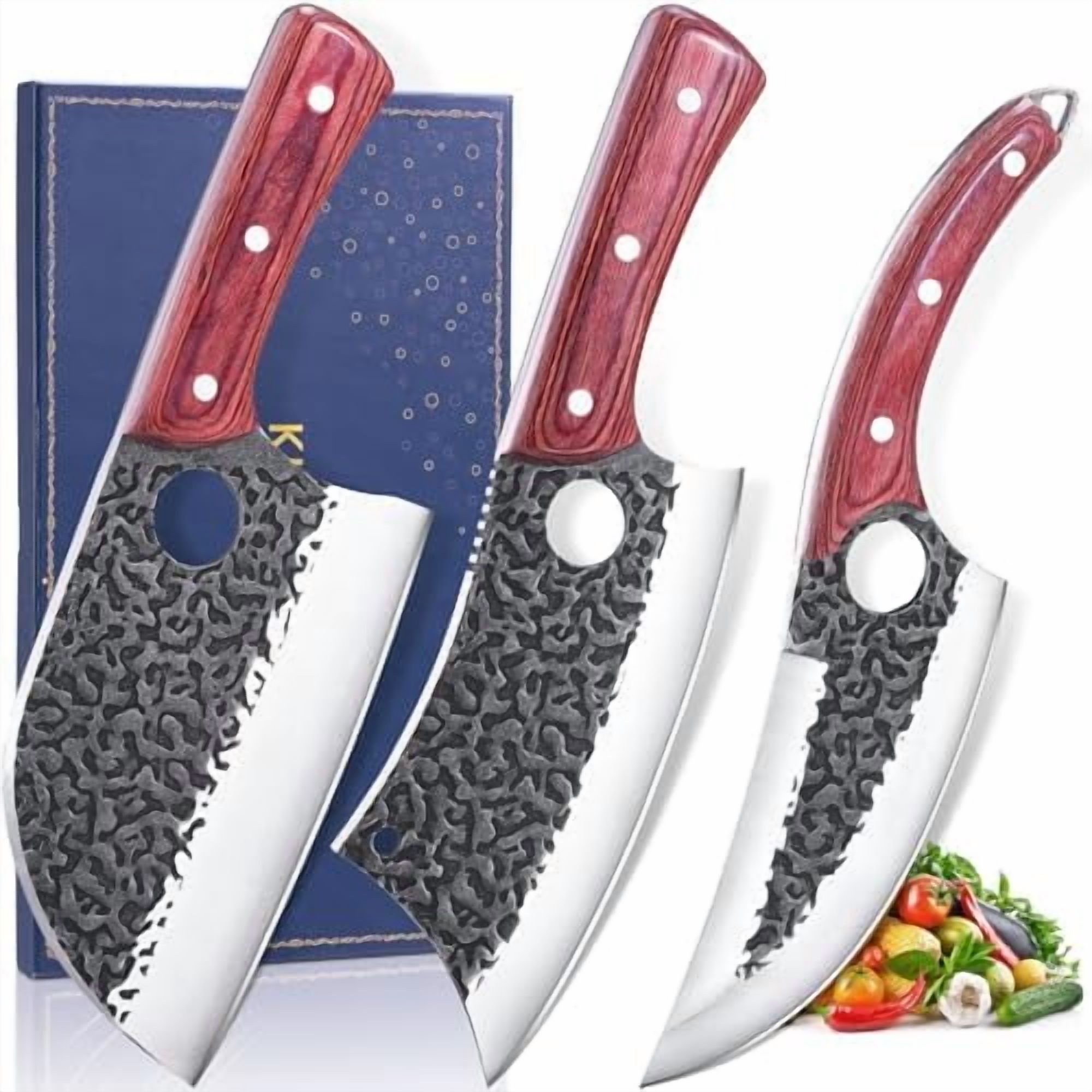 Butcher Knife Set, 3PCS Hand Forged Meat Cleaver, Sharp Serbian Chef ...
