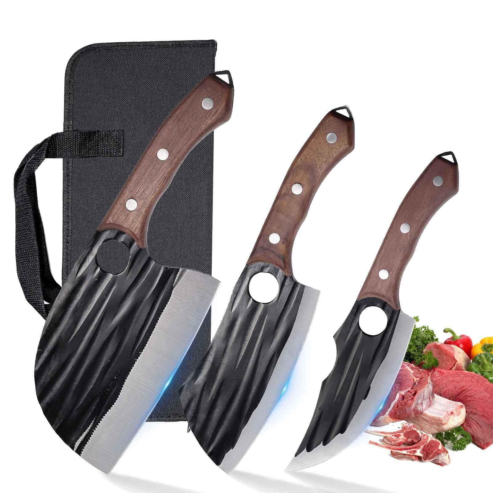 Butcher Knife Set with Bag，Serbian Chef Knife Full Tang High Carbon ...