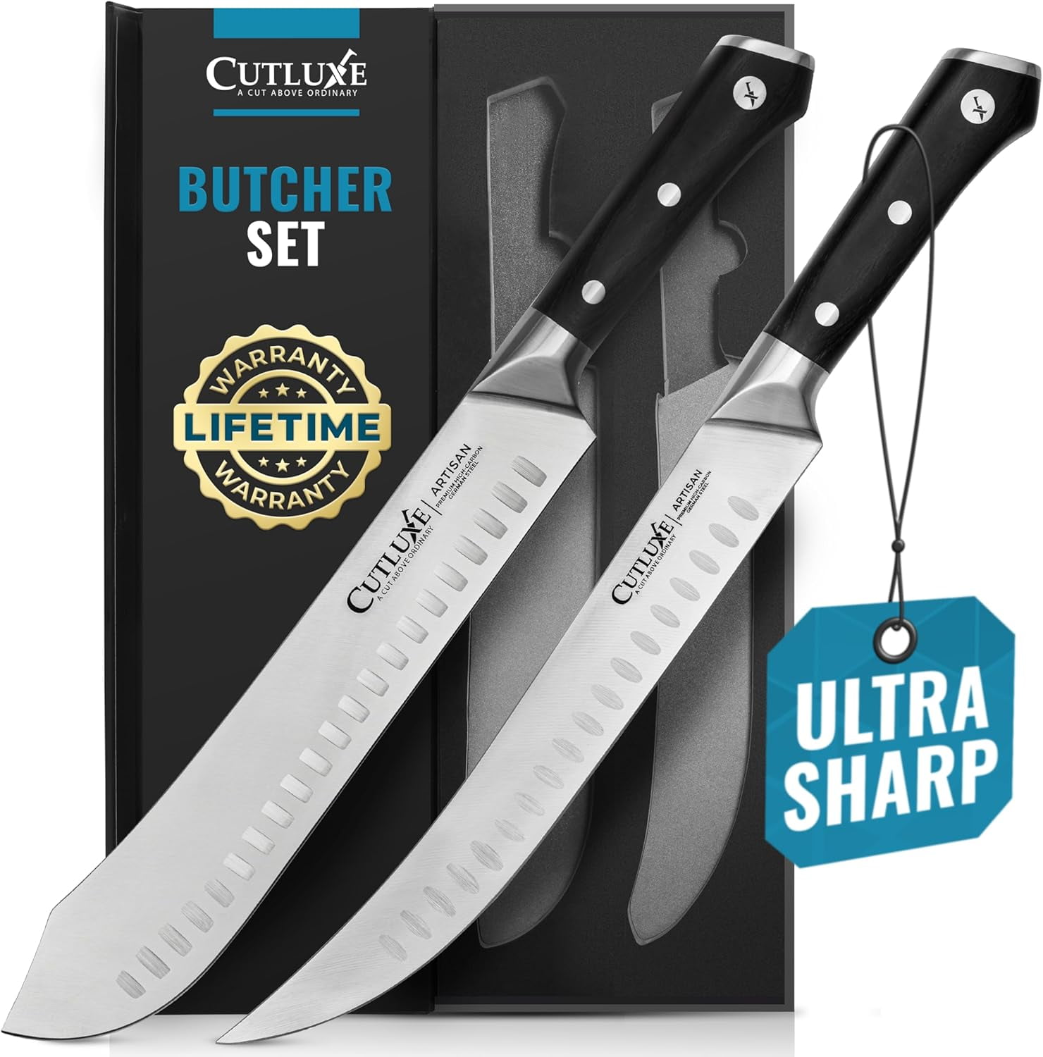 Butcher Knife Set – Cimeter Breaking & Bullnose Carving Knives for Meat ...