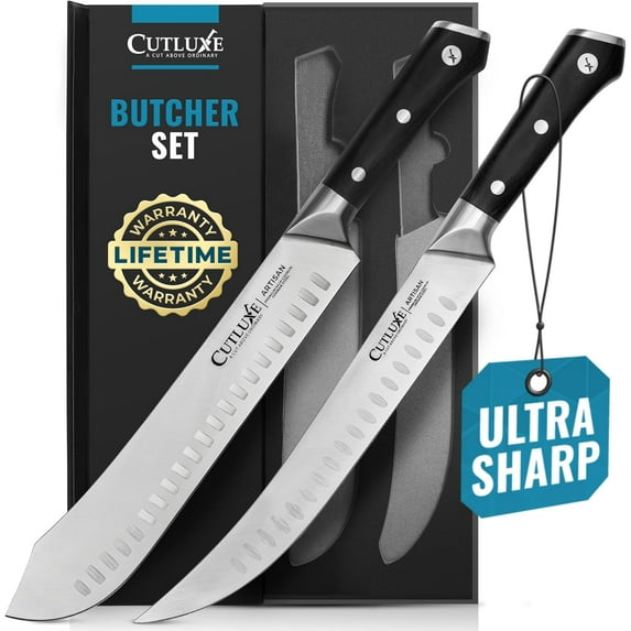 Butcher Knife Set – Cimeter Breaking & Bullnose Carving Knives for Meat ...