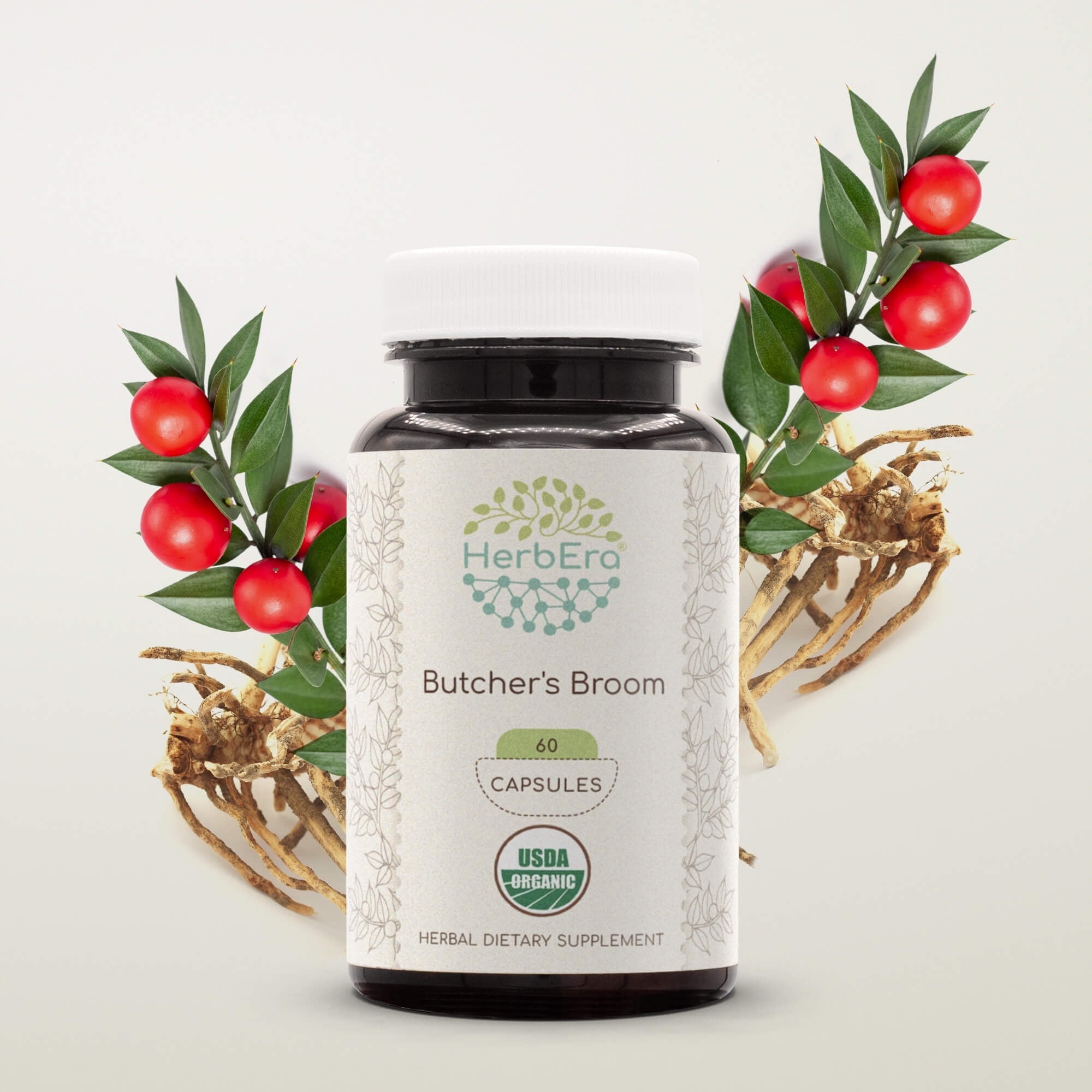 HerbEra Butcher's Broom Capsules, Organic Herbal Dietary Supplement for ...