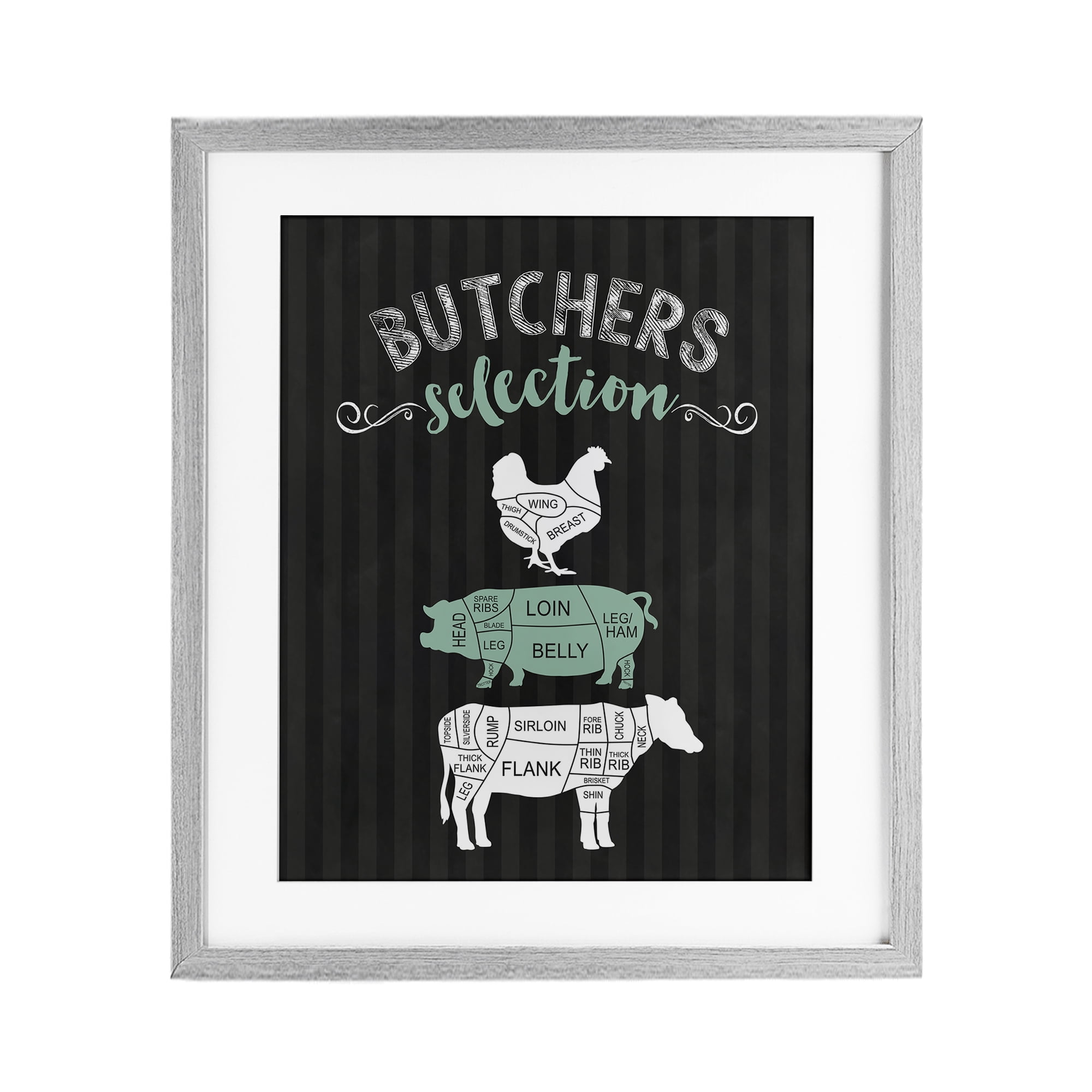 Butchers Selection Black & Green Gray Framed Print Under Glass, design ...