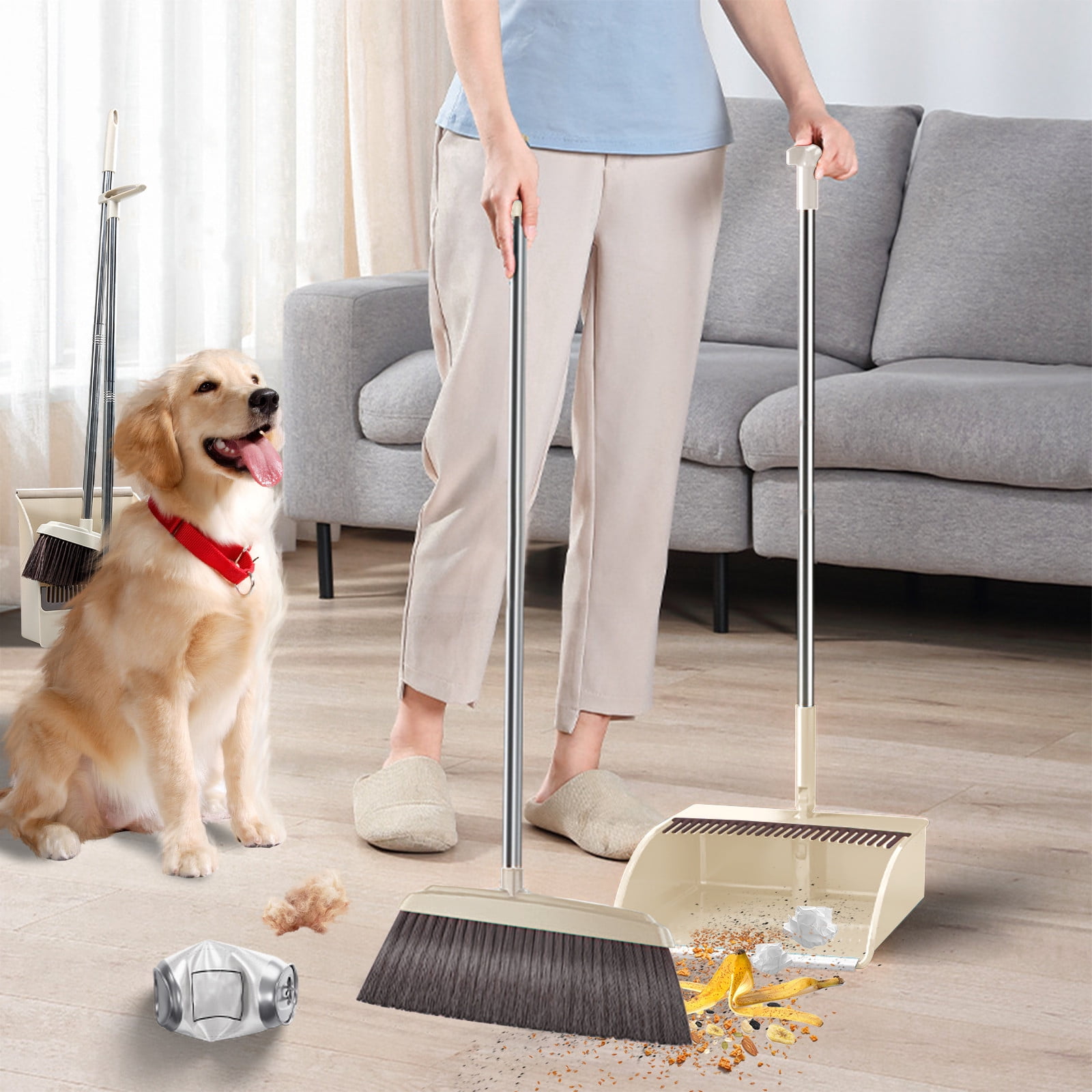 Butler Broom and Dustpan Set for Home 180° Rotatable Magic Broom ...