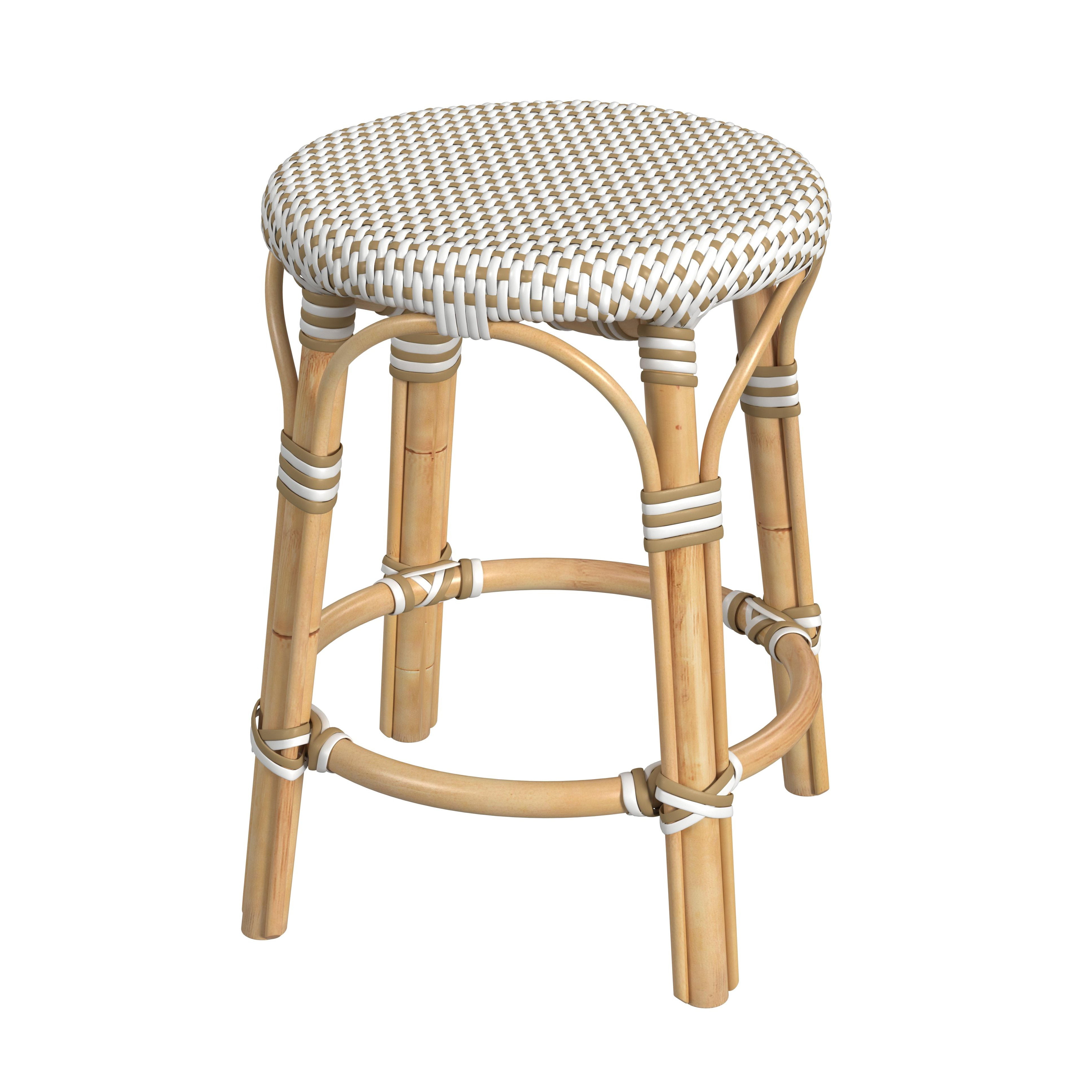 Butler Specialty Company Tobias Rattan Round 18" Stool - White And Tan ...