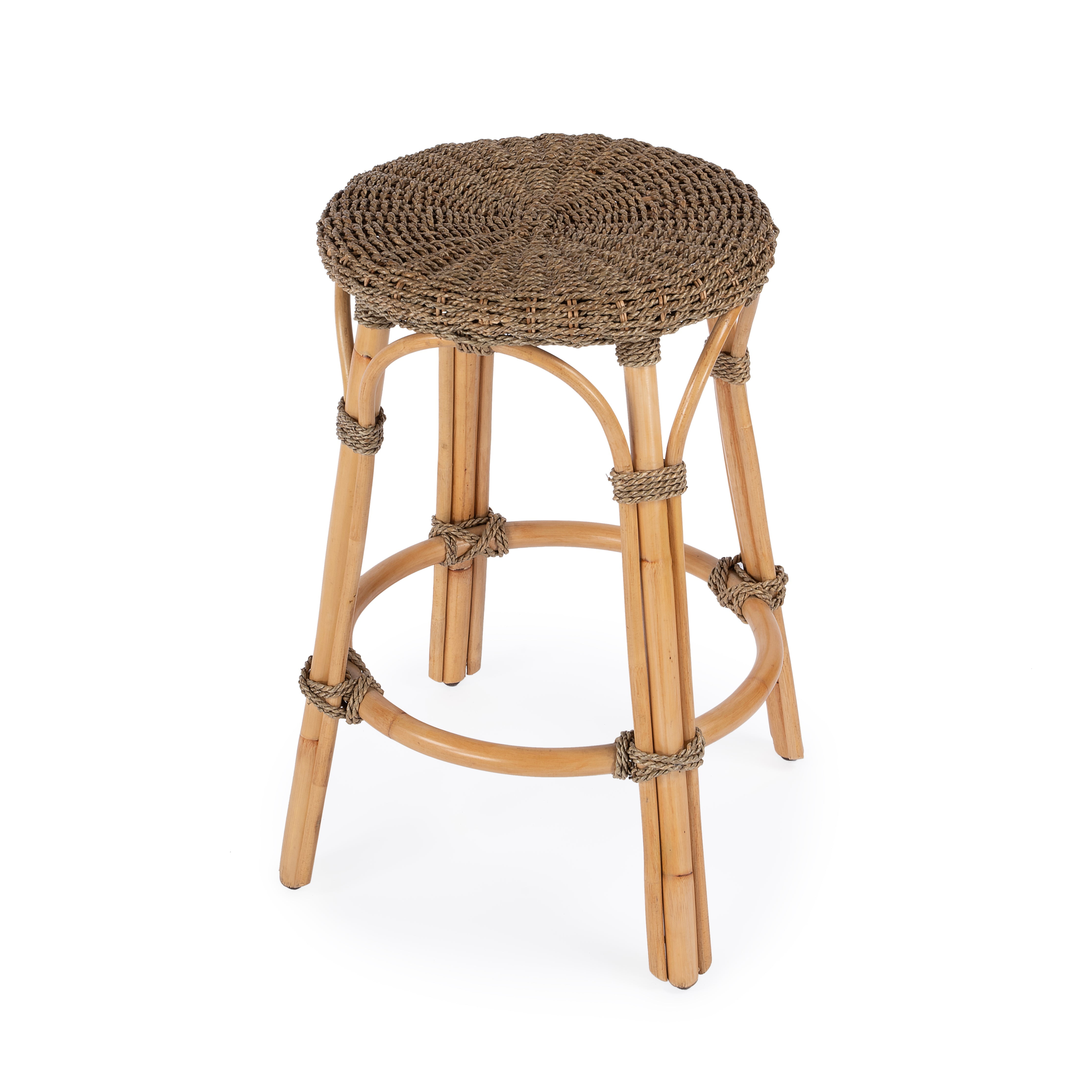 Butler Specialty Company Tobias Rattan Round 24" Counter Stool - Khaki ...