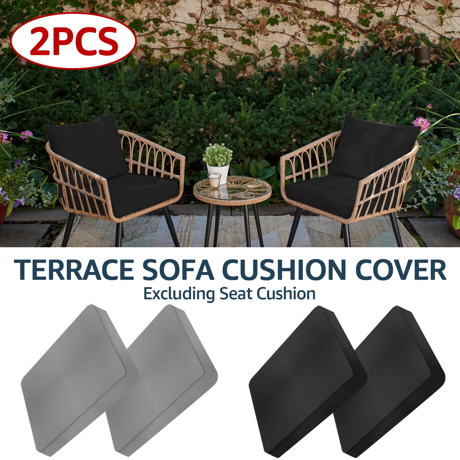 Butory Patio Cushion Covers 22x20x4 inches Patio Black Seat Slipcovers ...