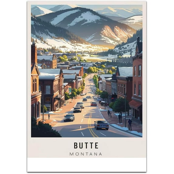 Butte Map Retro Style Travel Canvas, Butte Map Vintage Rustic Canvas ...