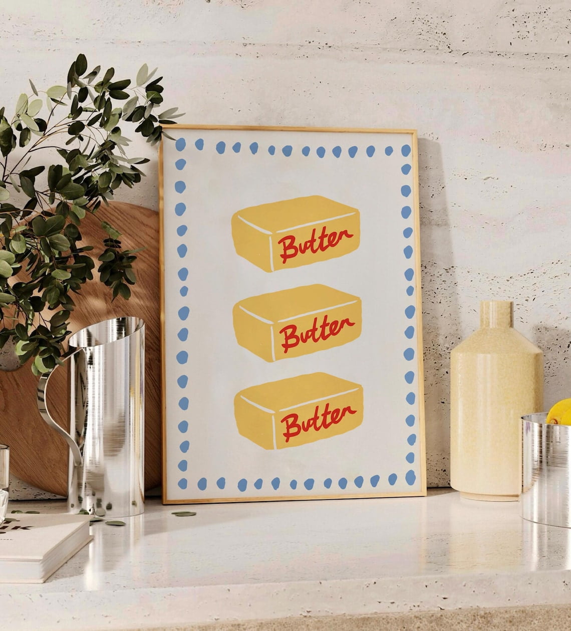 Butter Art Print, Retro Kitchen Wall Art, Yellow Butter Poster, Trendy ...