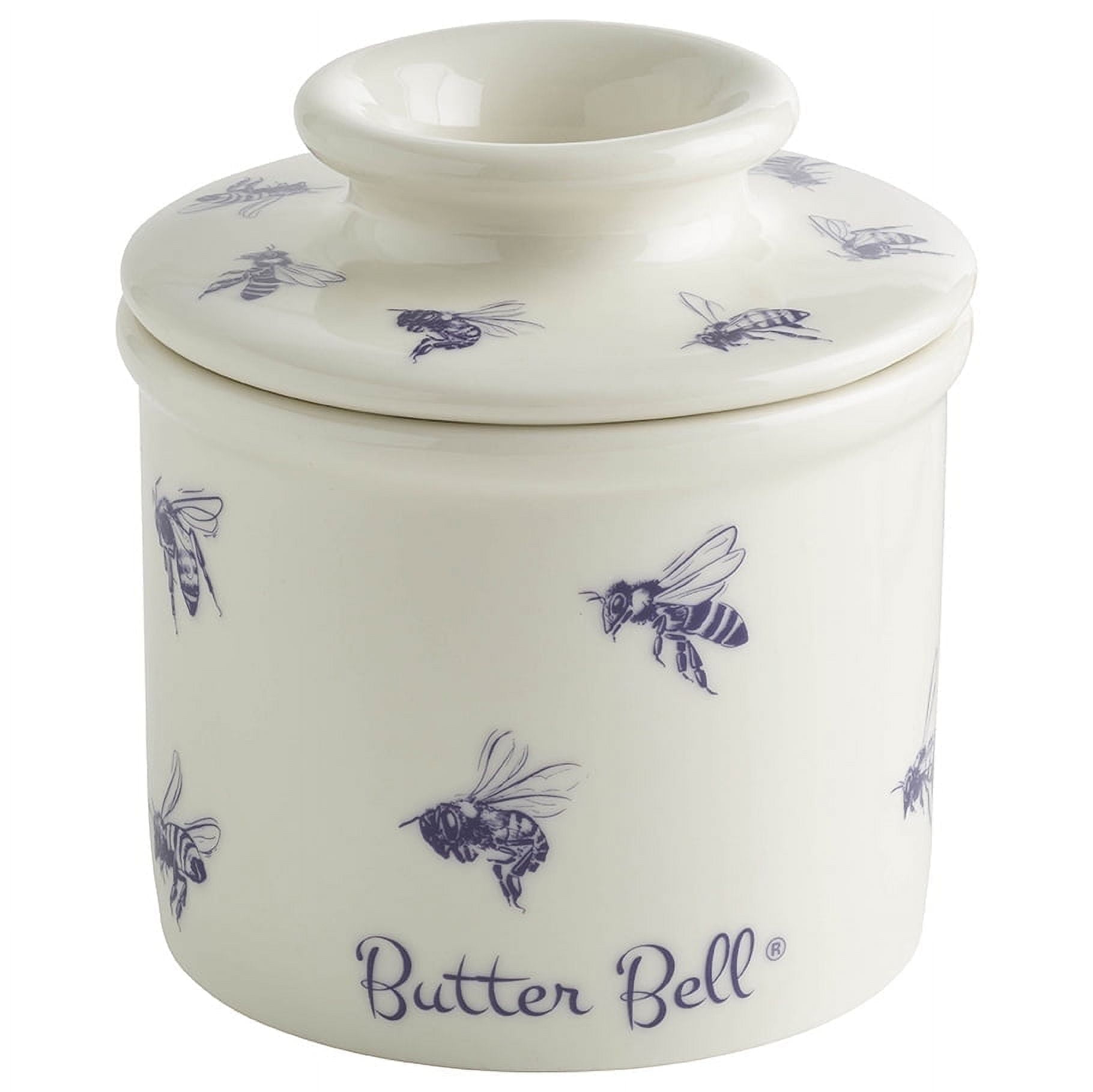 Butter Bell Butter Crock with Lid, Farmhouse Honey Bee Pattern, Blue ...